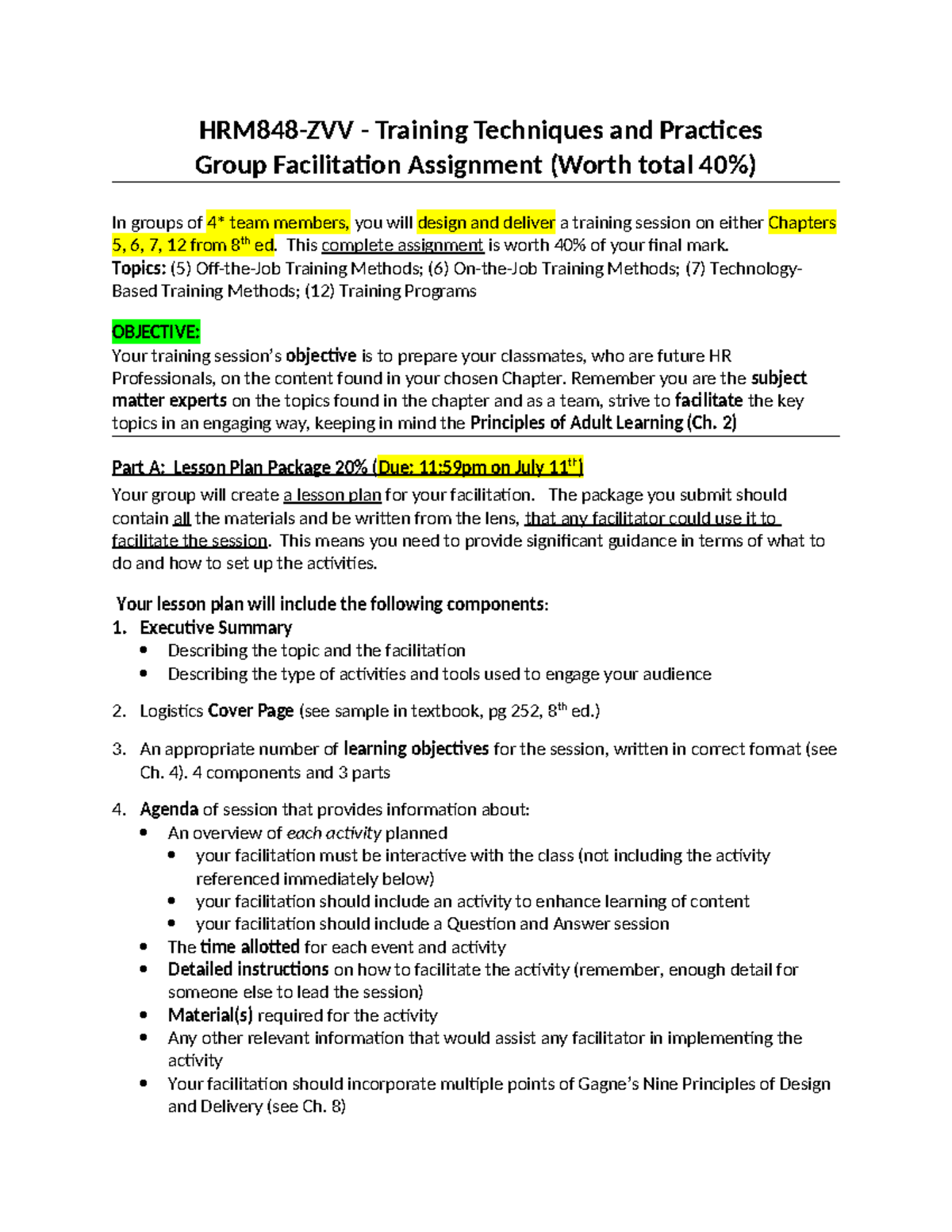 HRM848 (ZVV) Lesson Plan + Group Facilitation S''24 - HRM848-ZVV ...