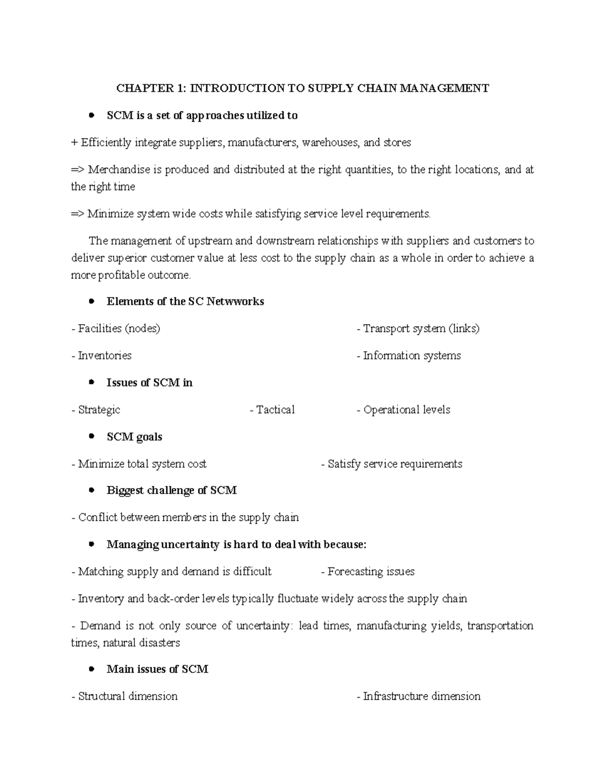 SCM-final - 123 - CHAPTER 1: INTRODUCTION TO SUPPLY CHAIN MANAGEMENT SCM is a set of approaches ...