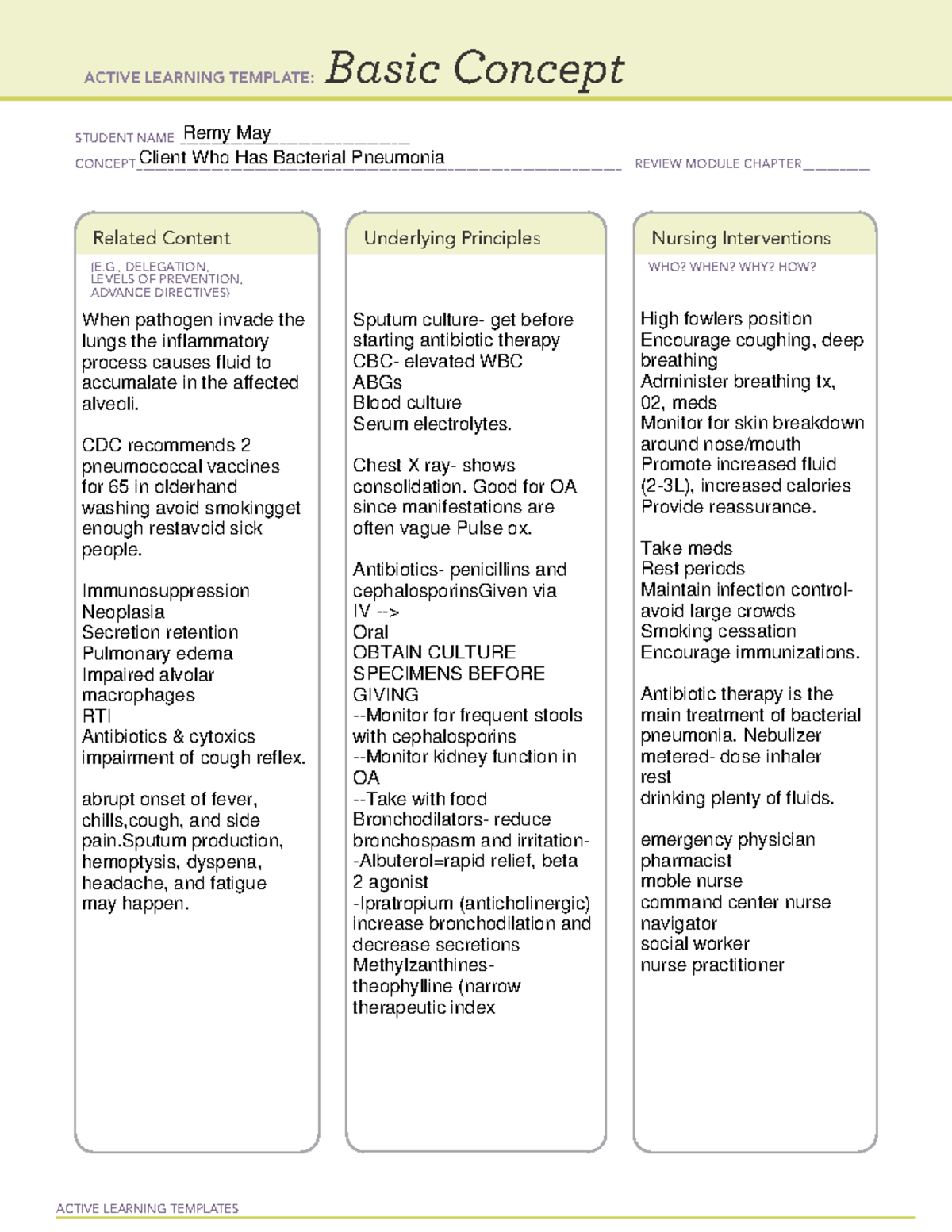 Client Who Has Bacterial Pneumonia - PN 105 - ACTIVE LEARNING TEMPLATES ...