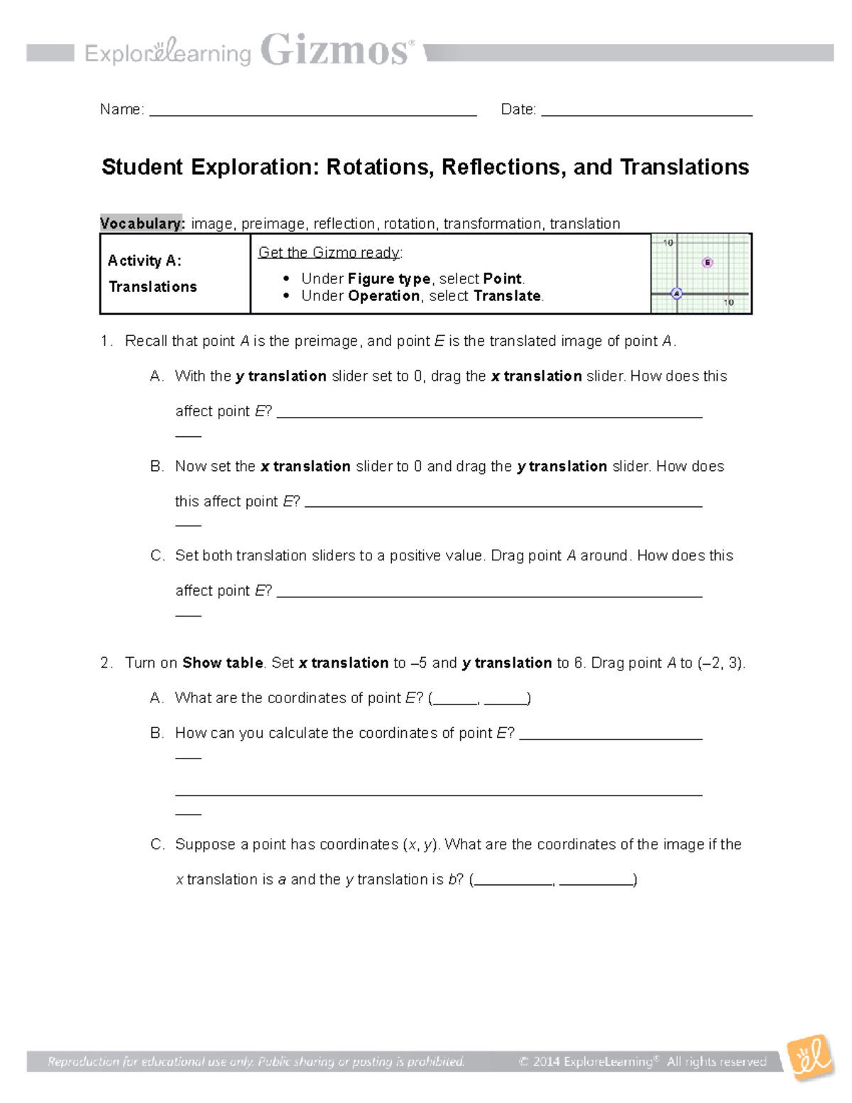 Transformations gizmo exploration guide - Name: Date: Student ...