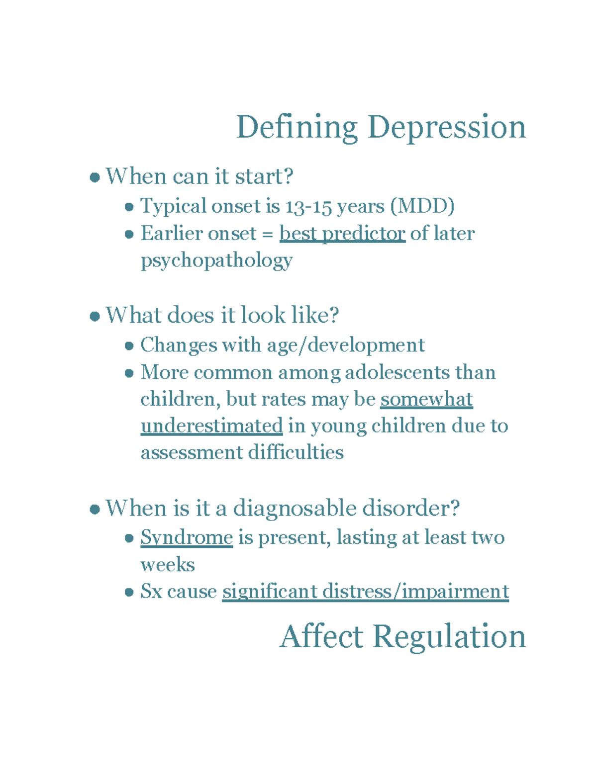 Depression-Depression - Depression Defining Depression When can it start? Typical onset is 13-15 ...