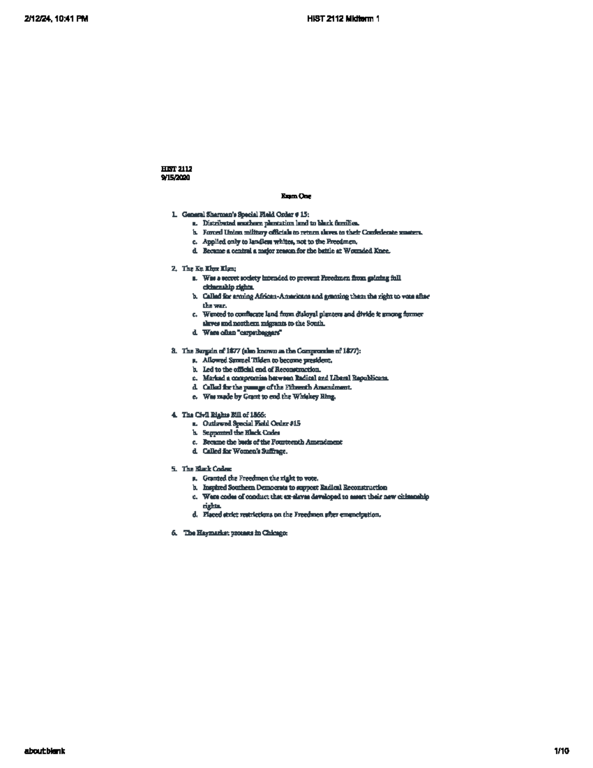 Exam 1 Practice - HIST 2112 - Studocu