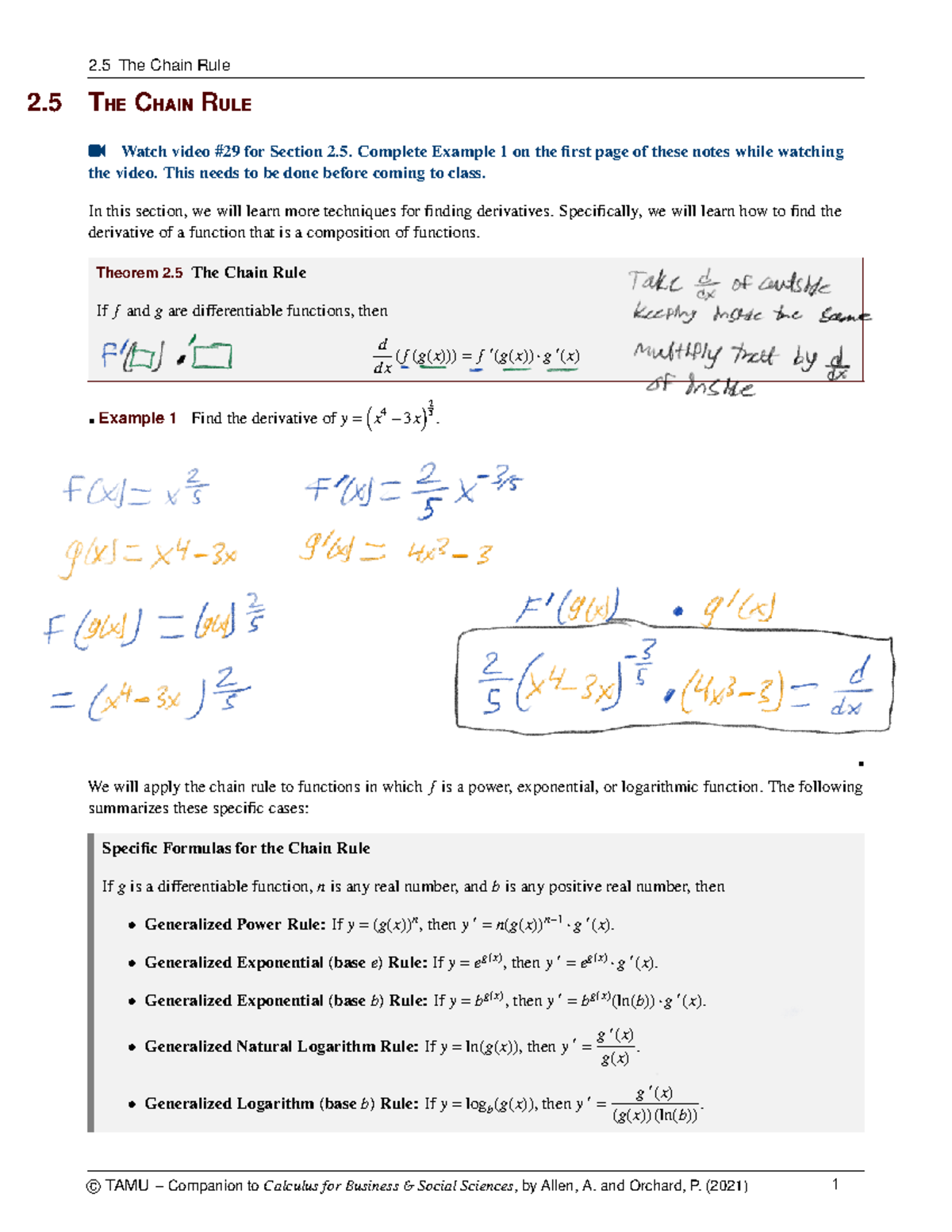 Section 2 - 2 The Chain Rule 2 The Chain Rule ￿ Watch video #29 for ...