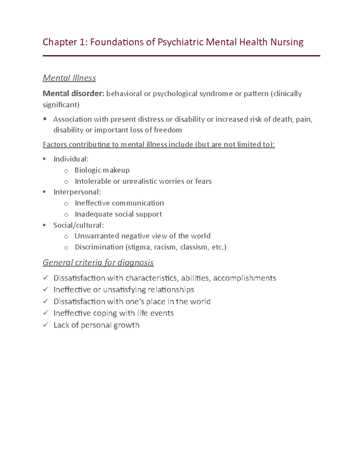 Chapter 1 Foundations of Psychiatric Mental Health Nursing - ) General ...
