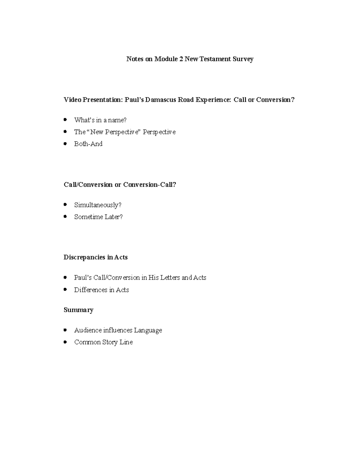 Module One Study Notes - Notes on Module 2 New Testament Survey Video ...