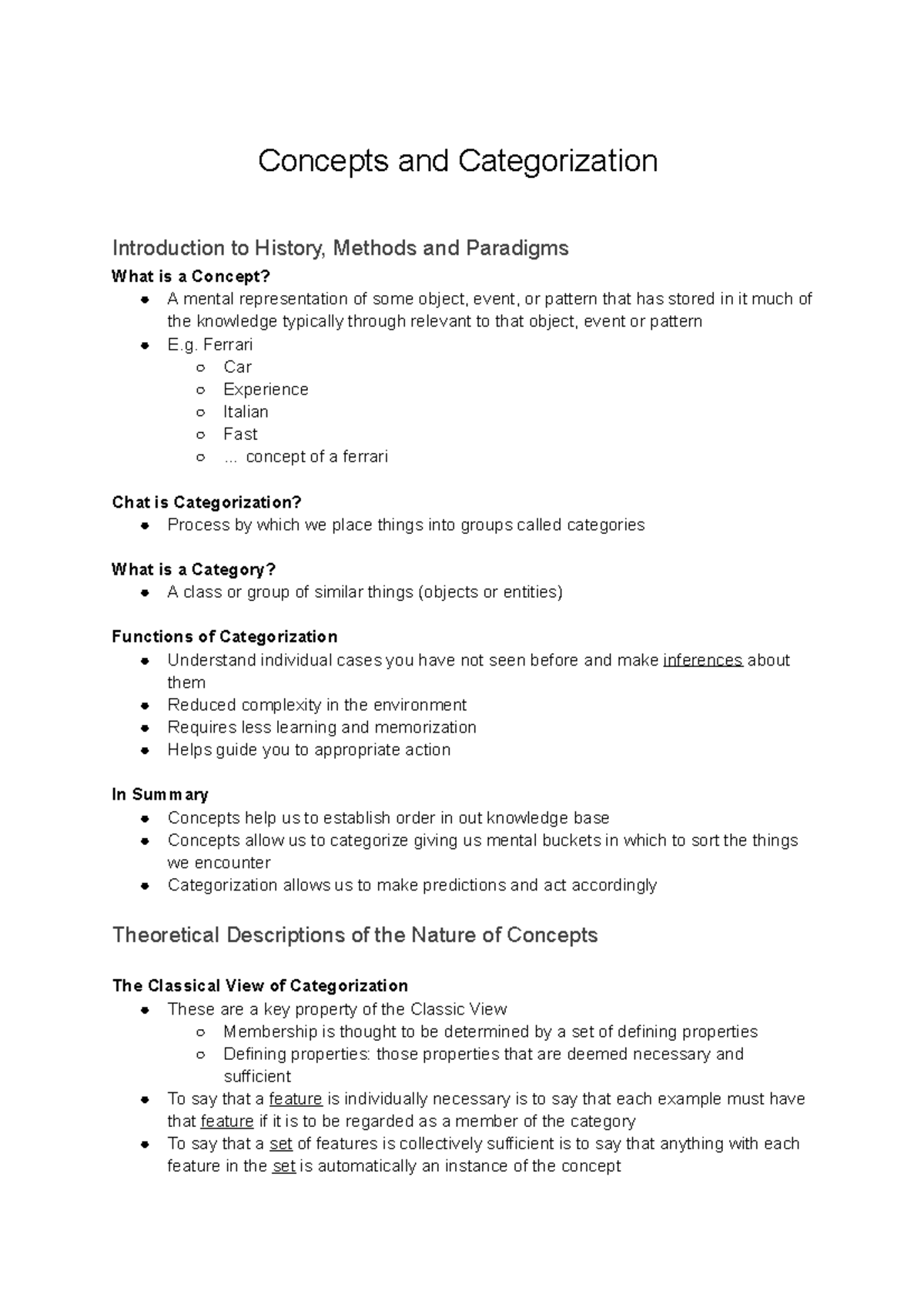 Psych 207 Module 7 - Lecture notes 7 - Concepts and Categorization ...