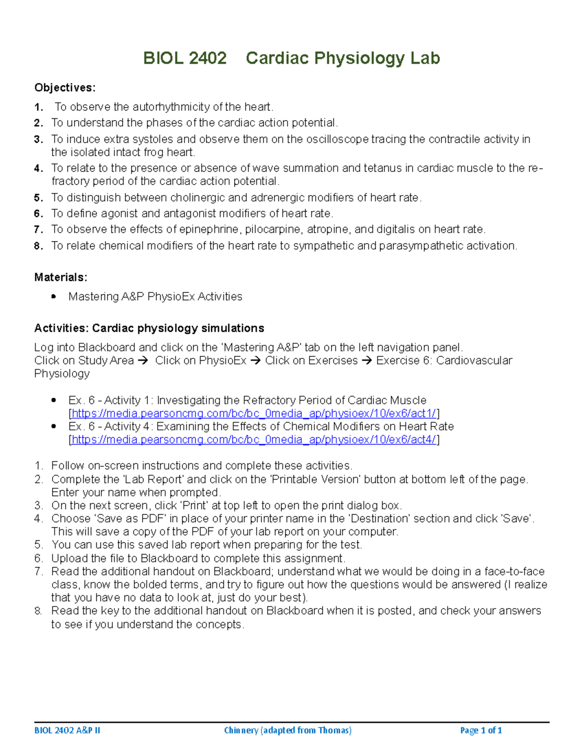 2402 Cardiac phys lab online - BIOL 2402 Cardiac Physiology Lab ...