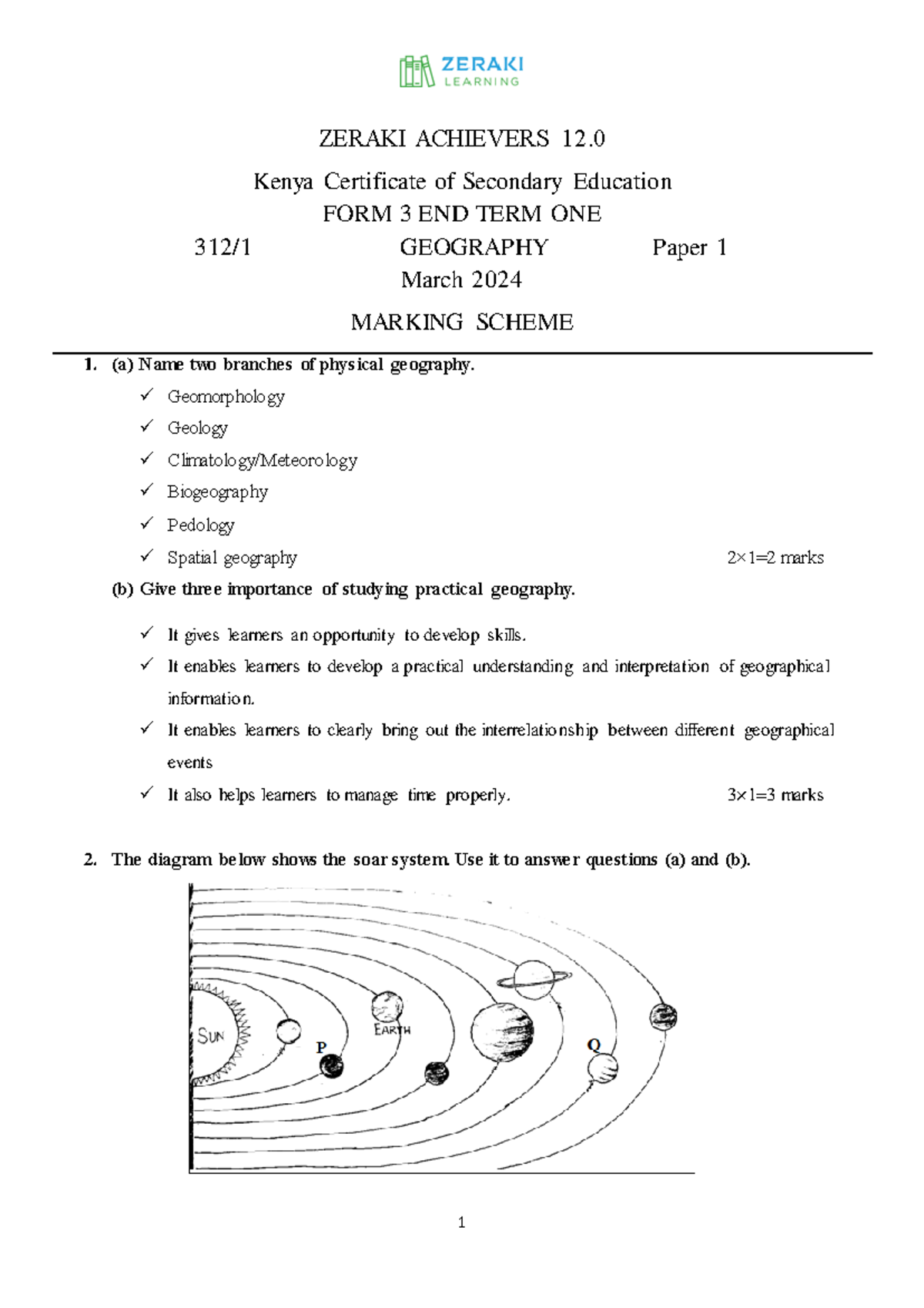 Geography Marking Scheme Zeraki Achievers 12.0 - March 2024 - ZERAKI ACHIEVERS 12. Kenya ...