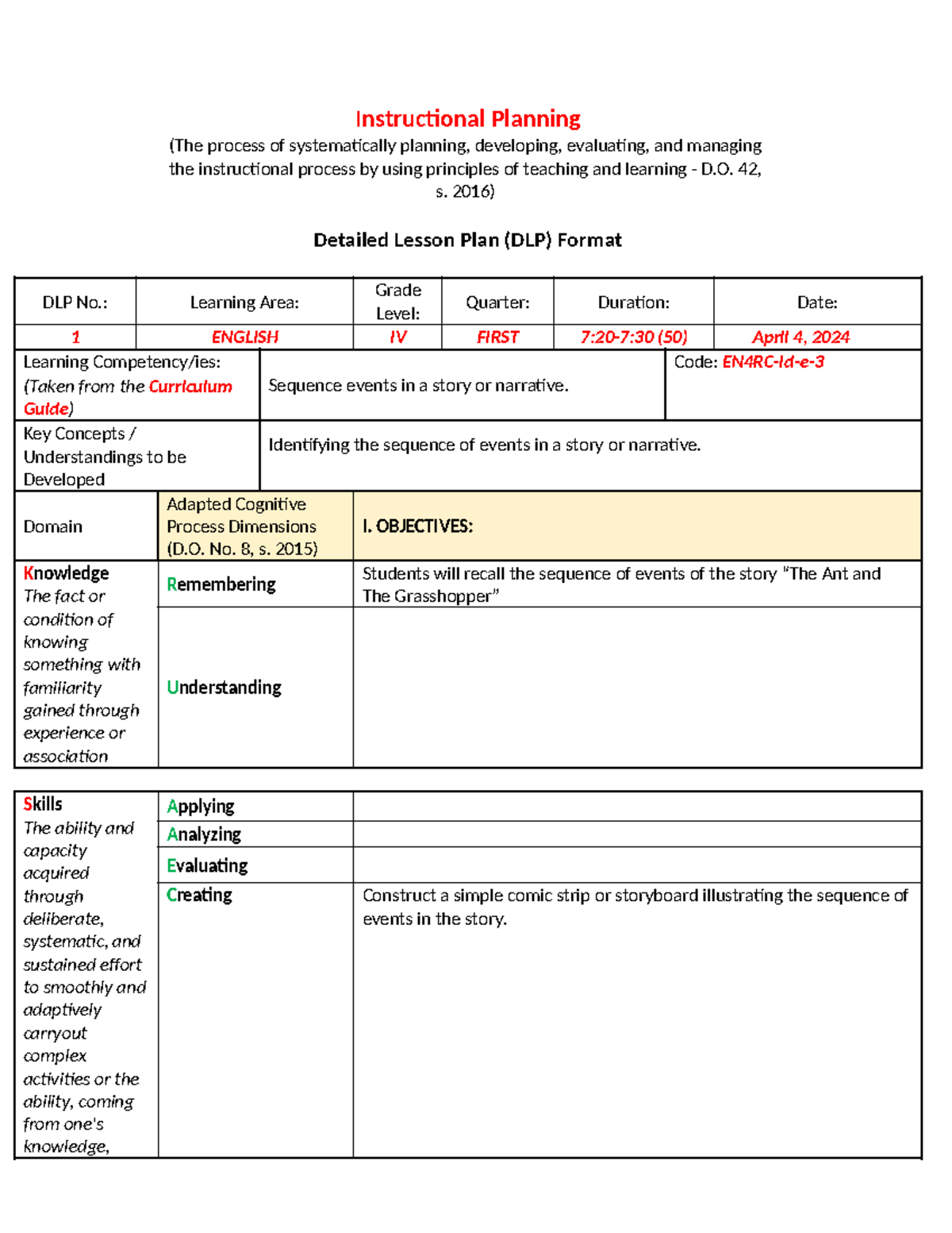 Lesson PLAN Format Copy - Instructional Planning (The process of ...