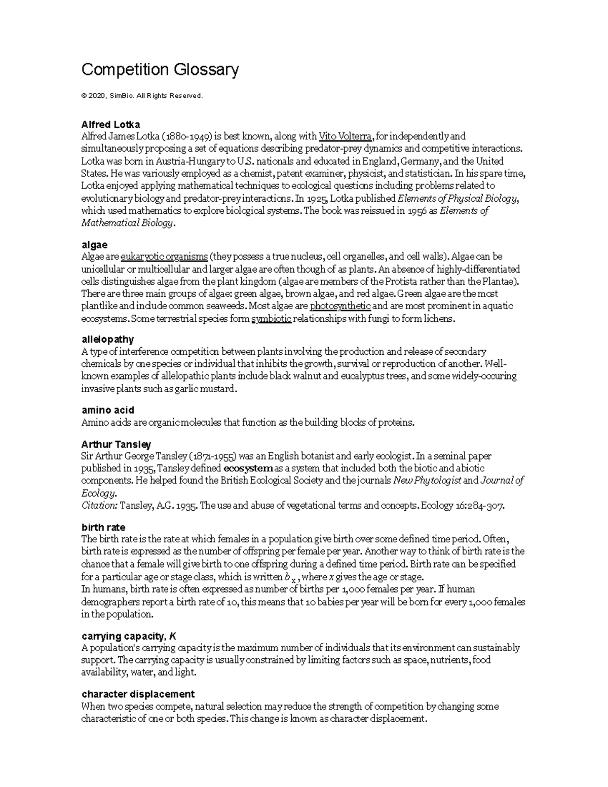 Competition Terms Sheet - Competition Glossary © 2020, SimBio. All ...