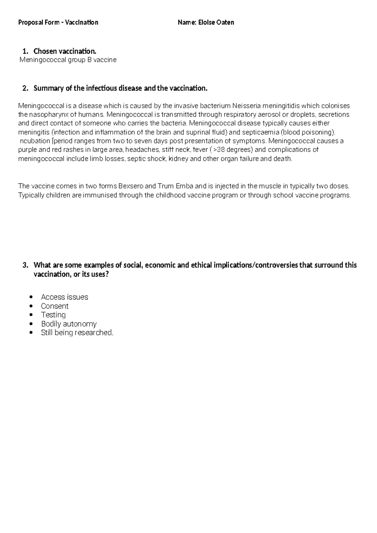 SHE Proposal Form - Vaccination - Proposal Form - Vaccination Name ...