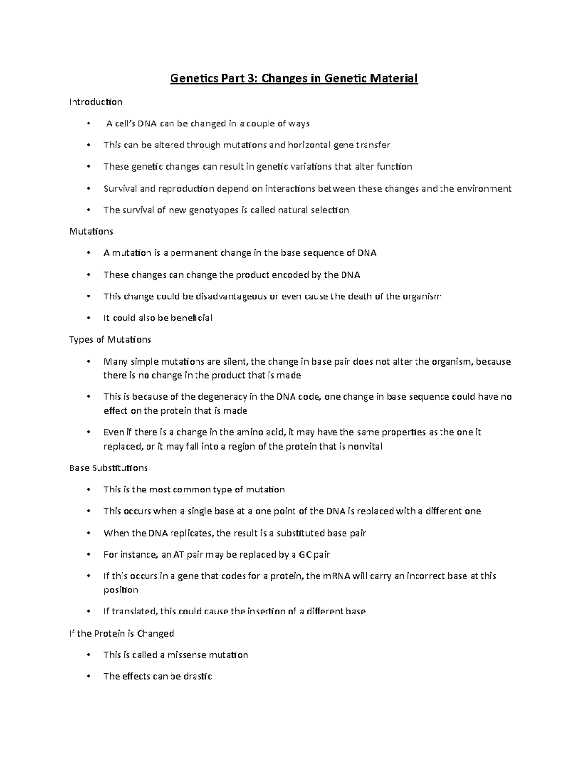 Genetics Part 3-Changes in DNA Sequence Complete - Genetics Part 3 ...