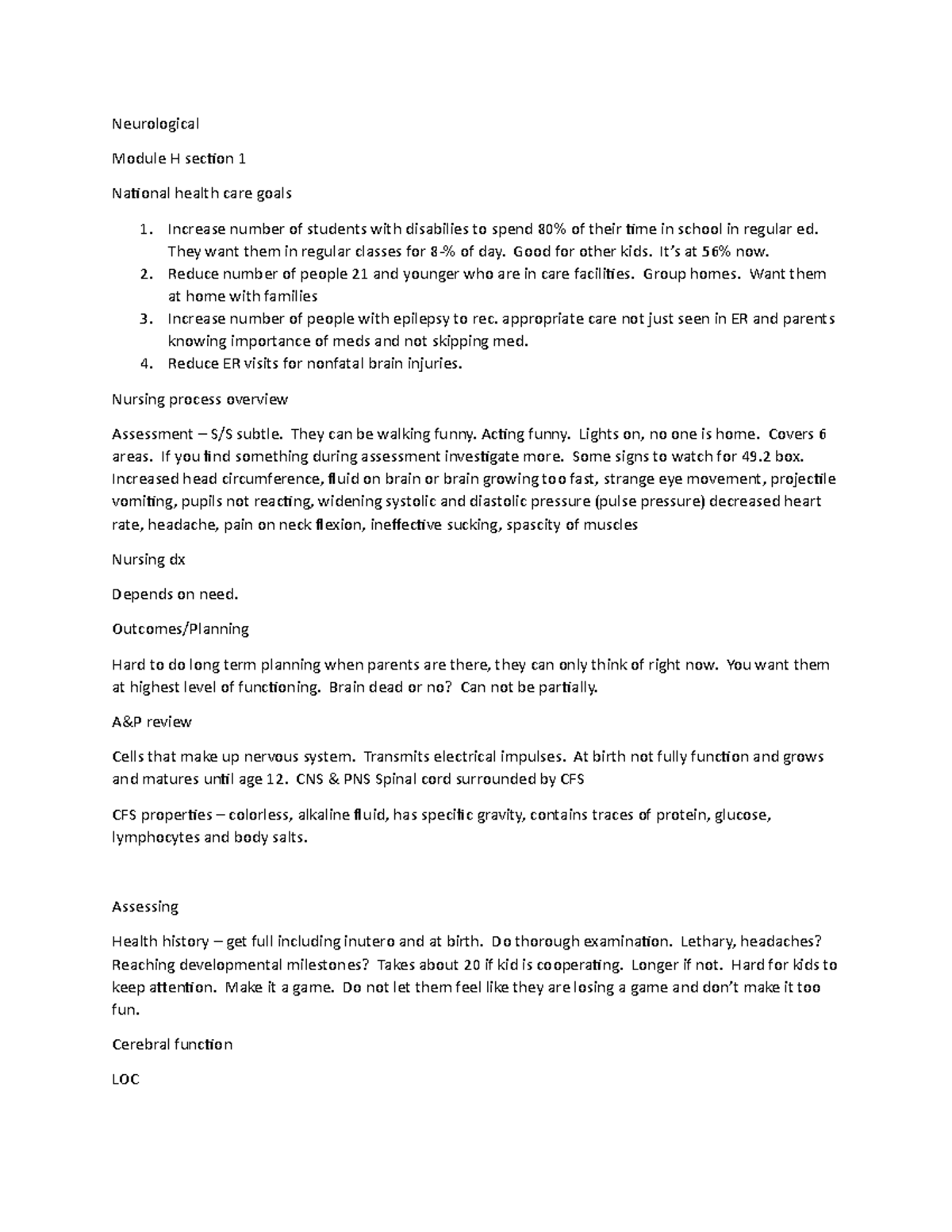 Neurological Pathos Sheets for Pediatrics on disease processes ...