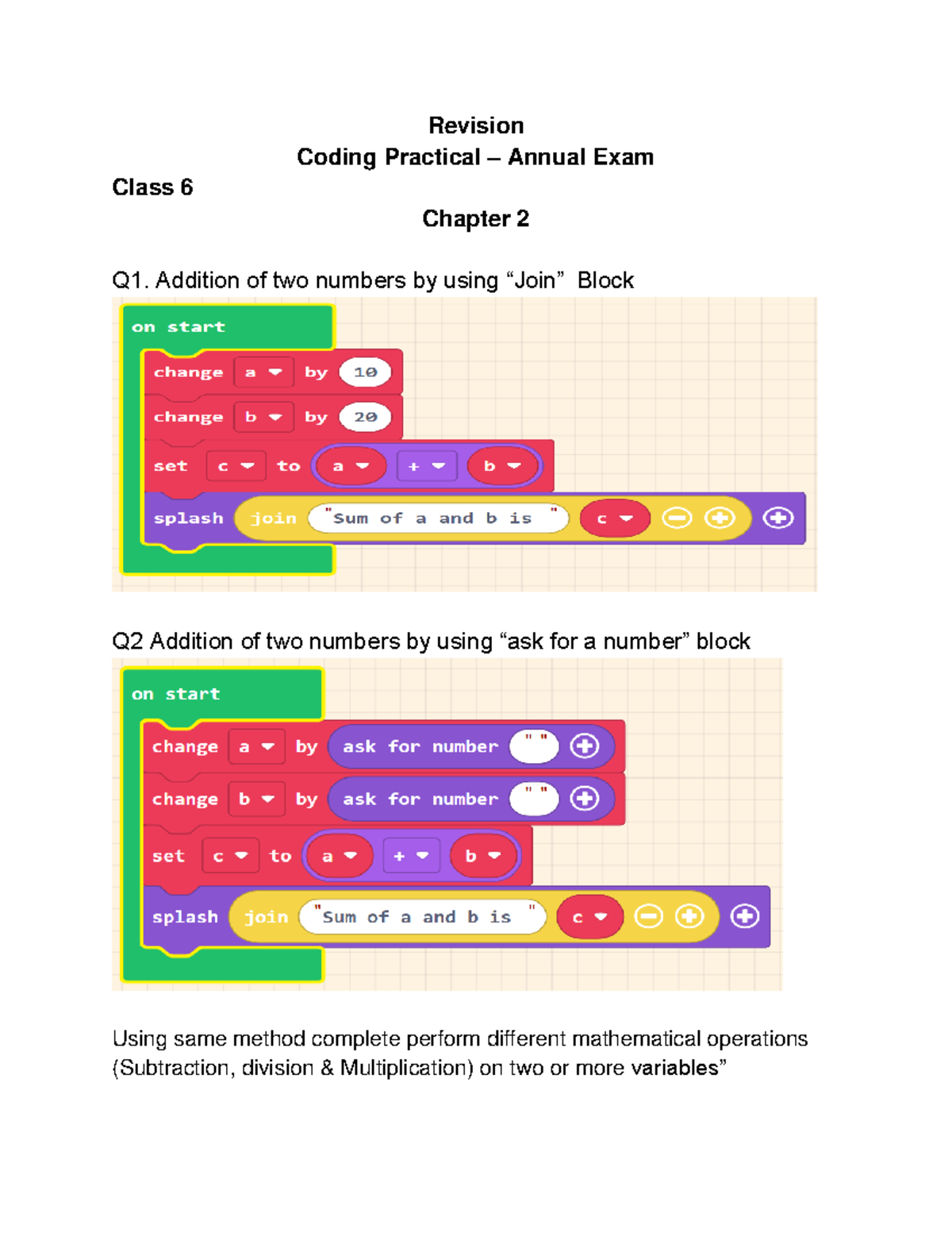 CL6 Practicals -Revision - annual exam - Revision Coding Practical ...