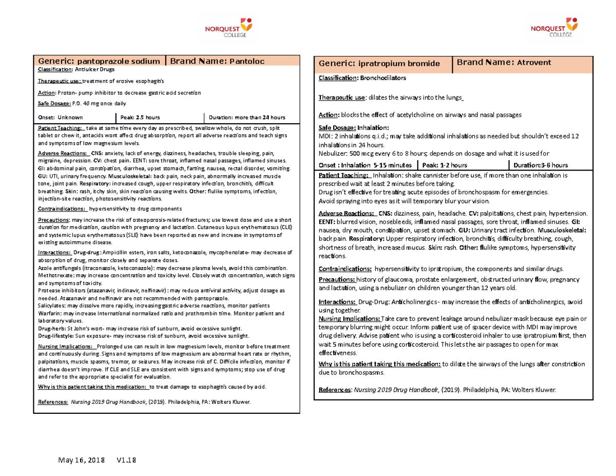 Nursing Medication cards - May 16, 2018 V1. Generic: pantoprazole ...