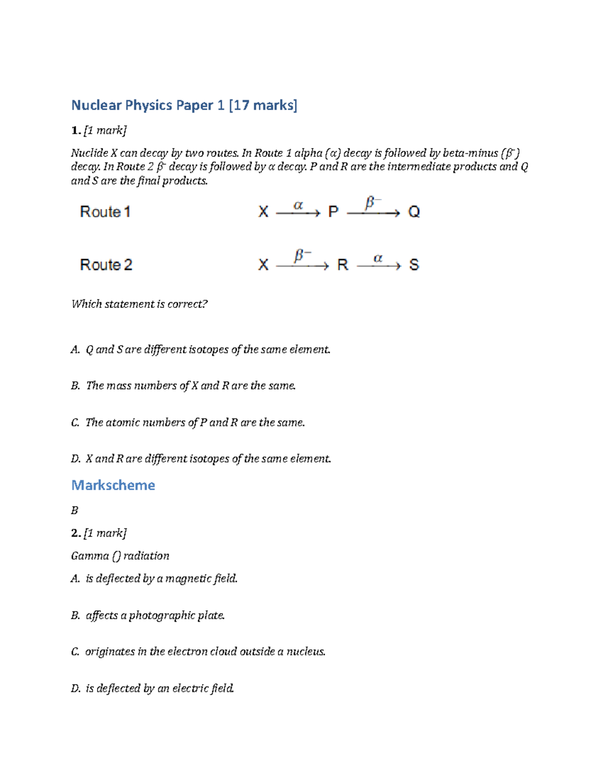 Atomic nuclear and quantum Physics Paper 1 - Nuclear Physics Paper 1 ...