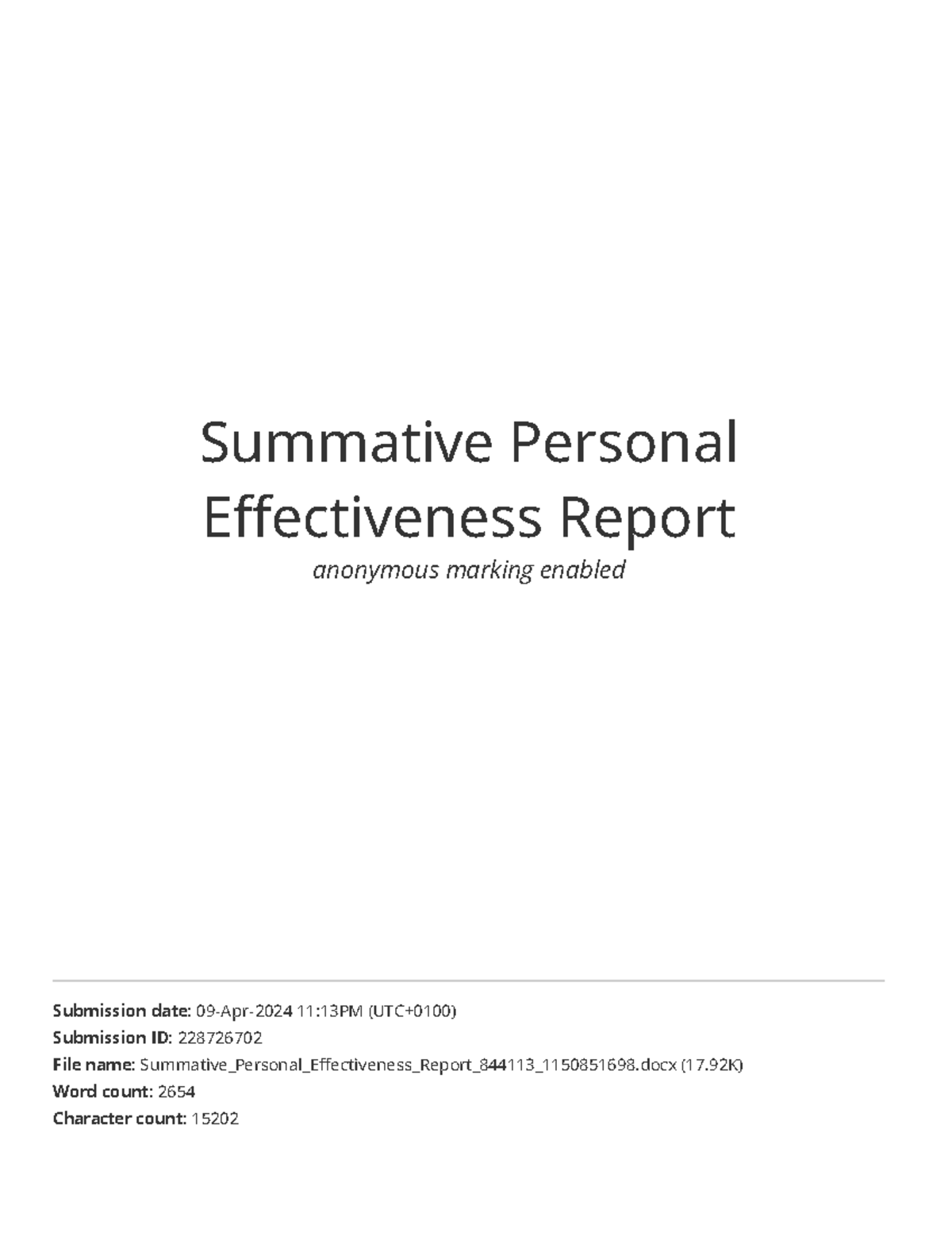 Summative Personal Effectiveness Report - Summative Personal ...