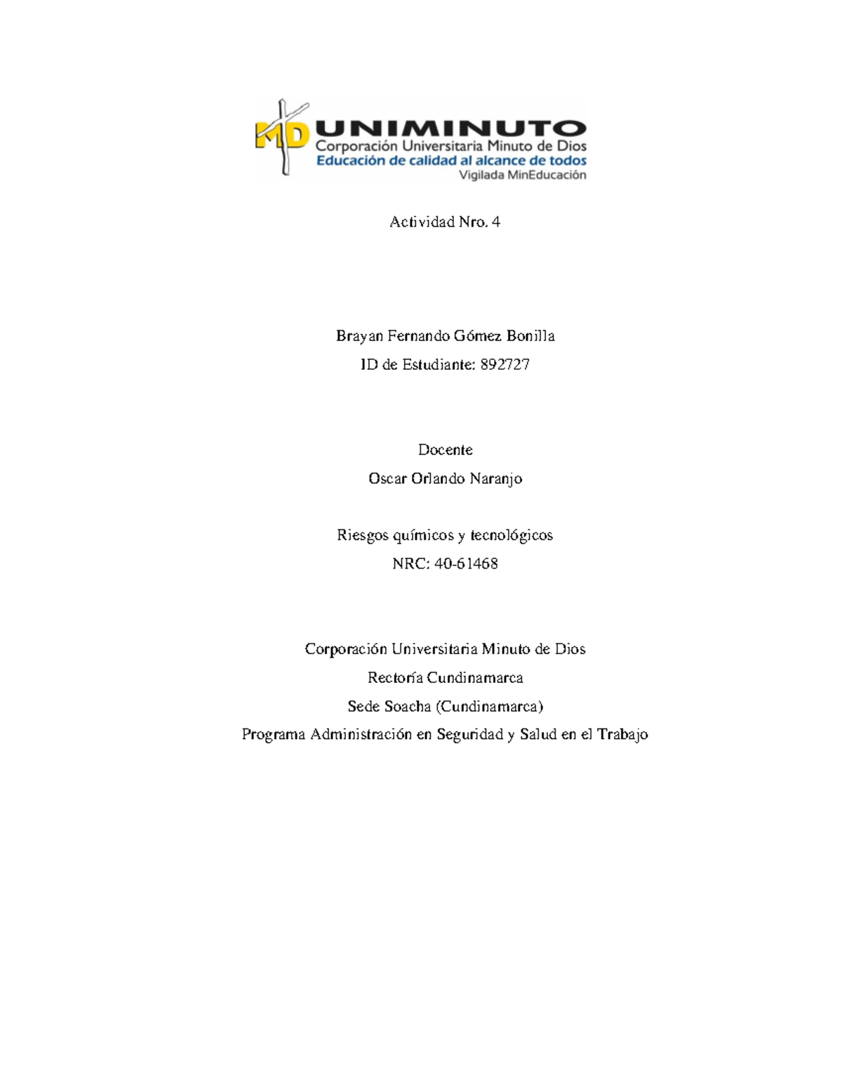 Actividad Nro 4 Quimicos - Actividad Nro. 4 Brayan Fernando Gómez ...