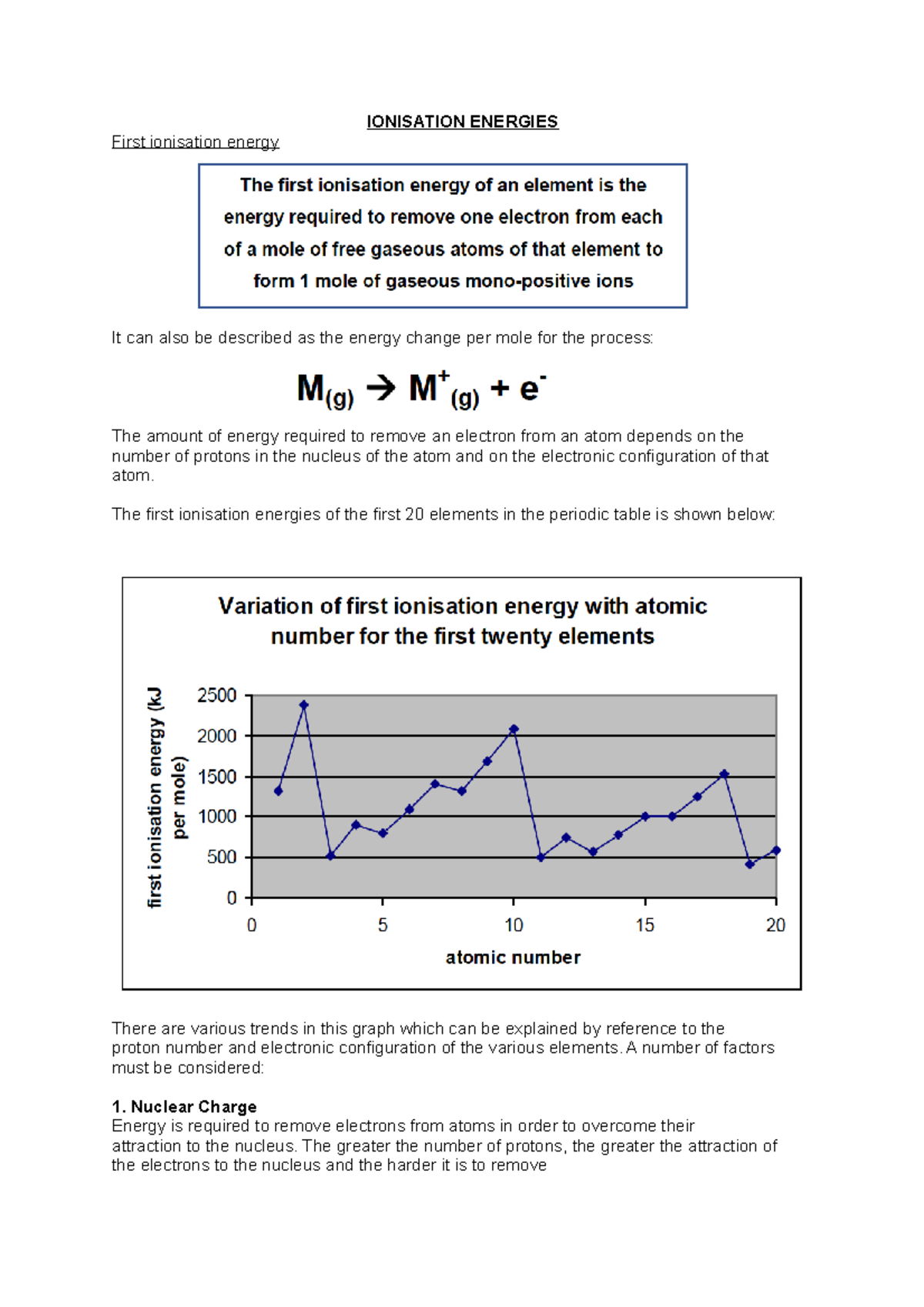 Ionisation Energies 5 - Lecture notes 5 - IONISATION ENERGIES First ...
