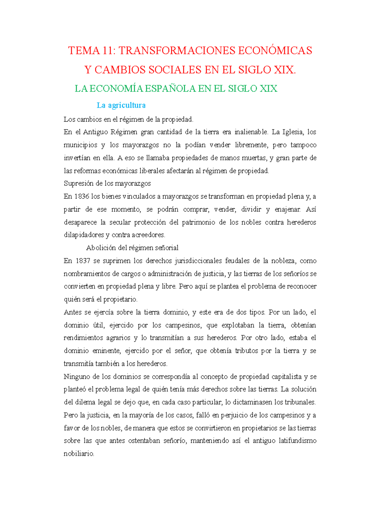 Transformaciones económicas y cambios sociales del s. XIX - TEMA 11: TRANSFORMACIONES ECONÓMICAS ...