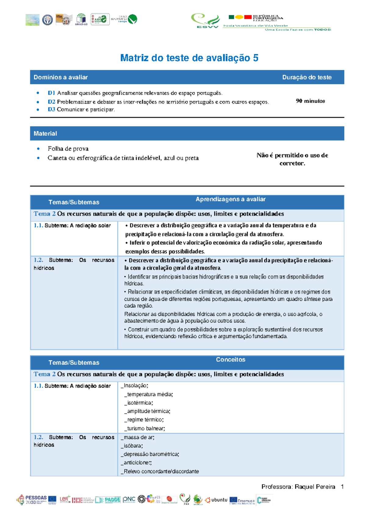 Matriz teste 5 - asdfghjklç - Professora: Raquel Pereira 1 Matriz do ...