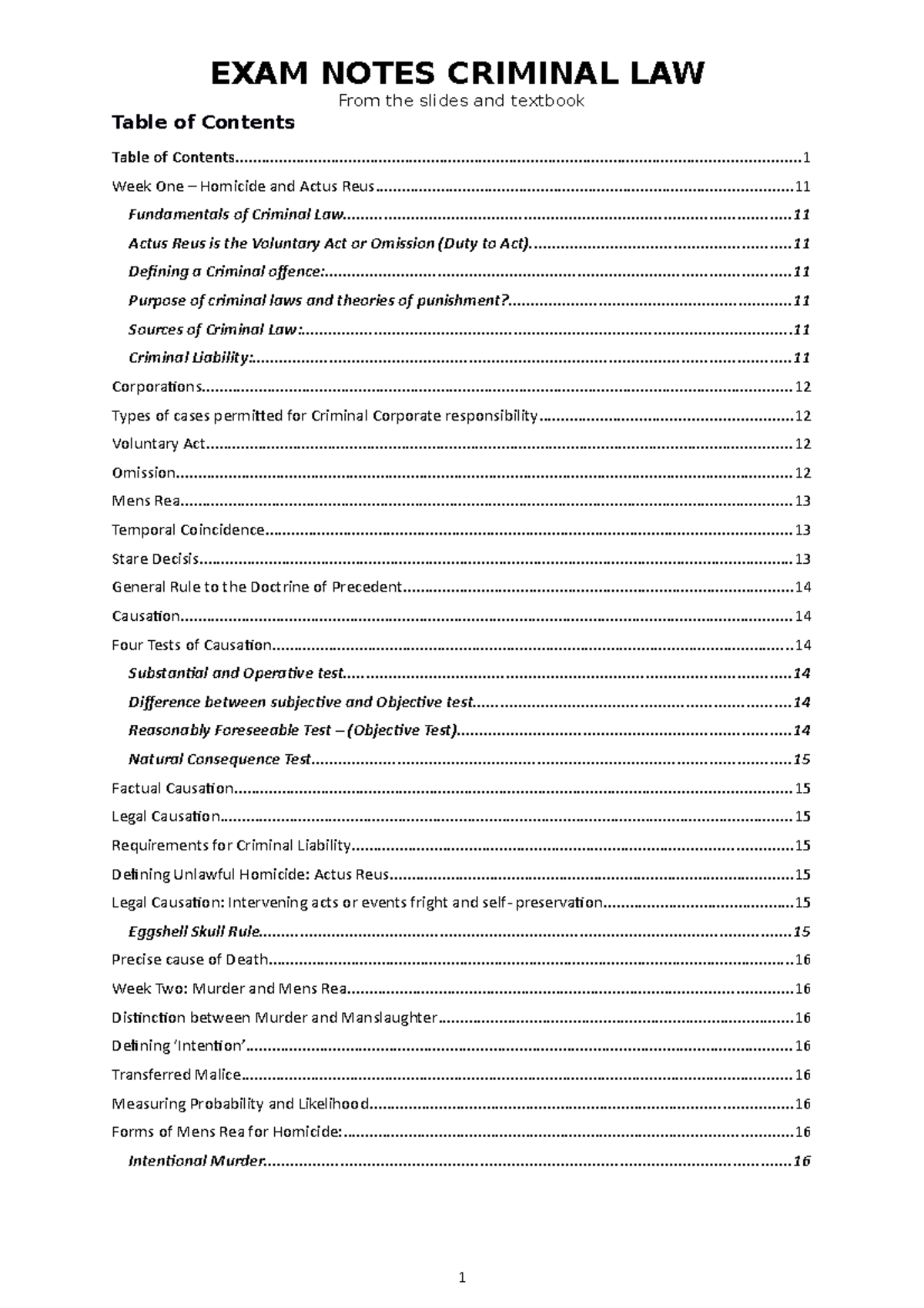 Criminal Law over view notes - EXAM NOTES CRIMINAL LAW From the slides ...