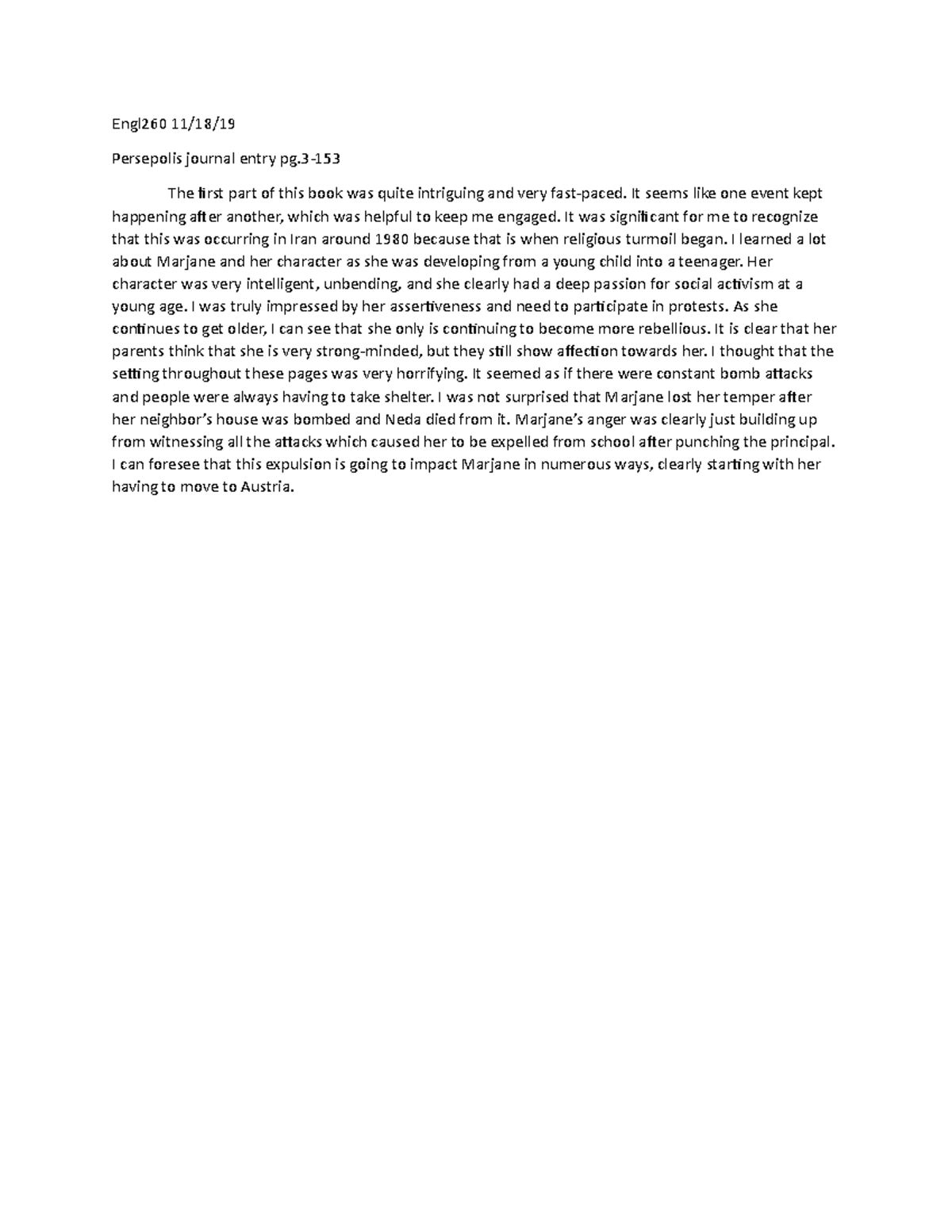 Persepolis pg.3-153 2 - Engl260 11/18/ Persepolis journal entry pg- The ...
