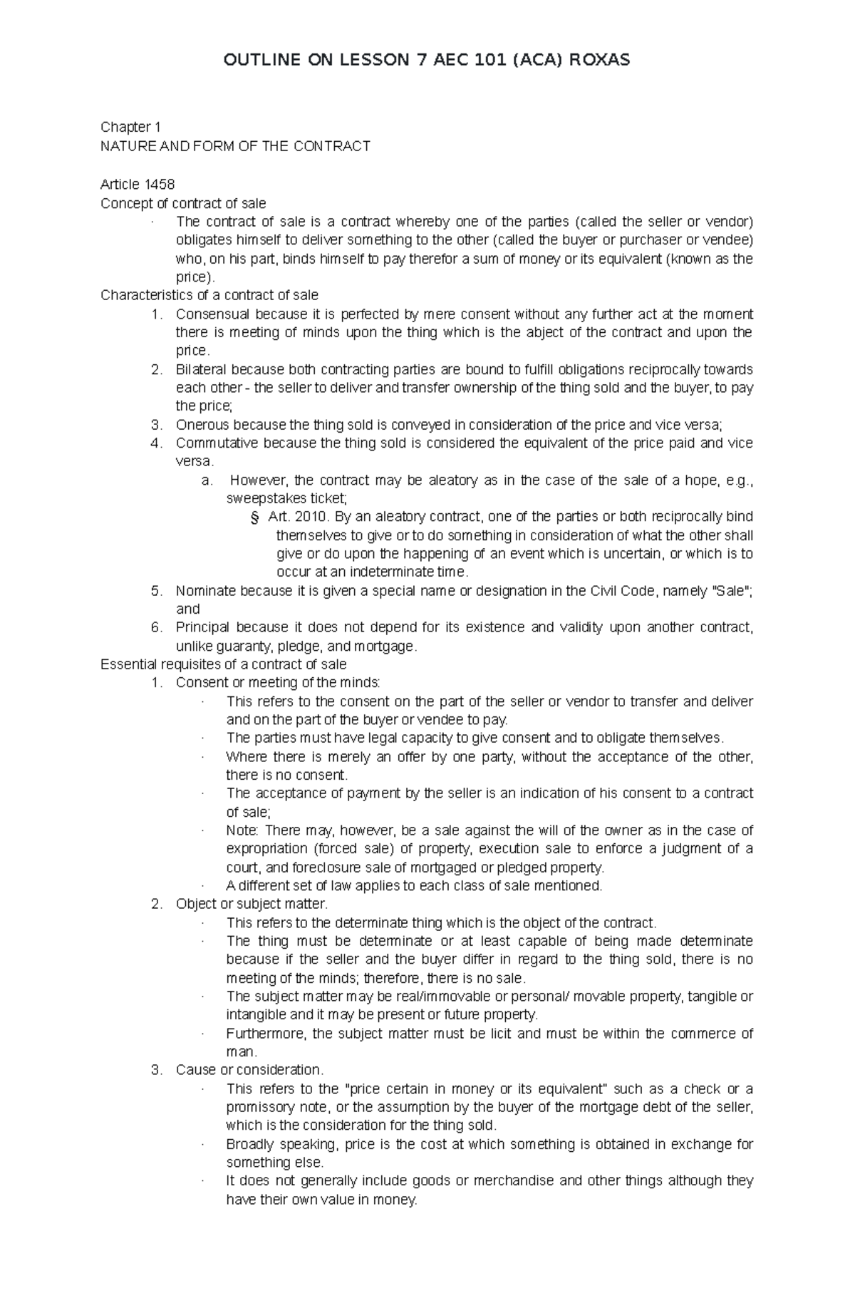 Lesson 7 AEC 101 (ACA) Roxas - Chapter 1 NATURE AND FORM OF THE ...