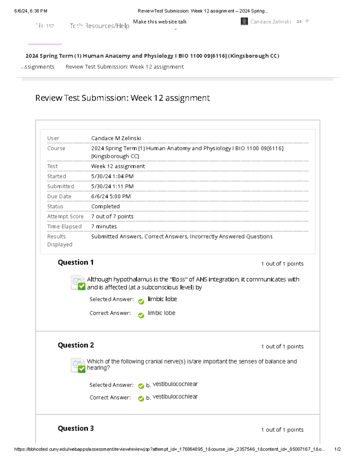 Review Test Submission Week 12 assignment – 2024 Spring - Review Test ...