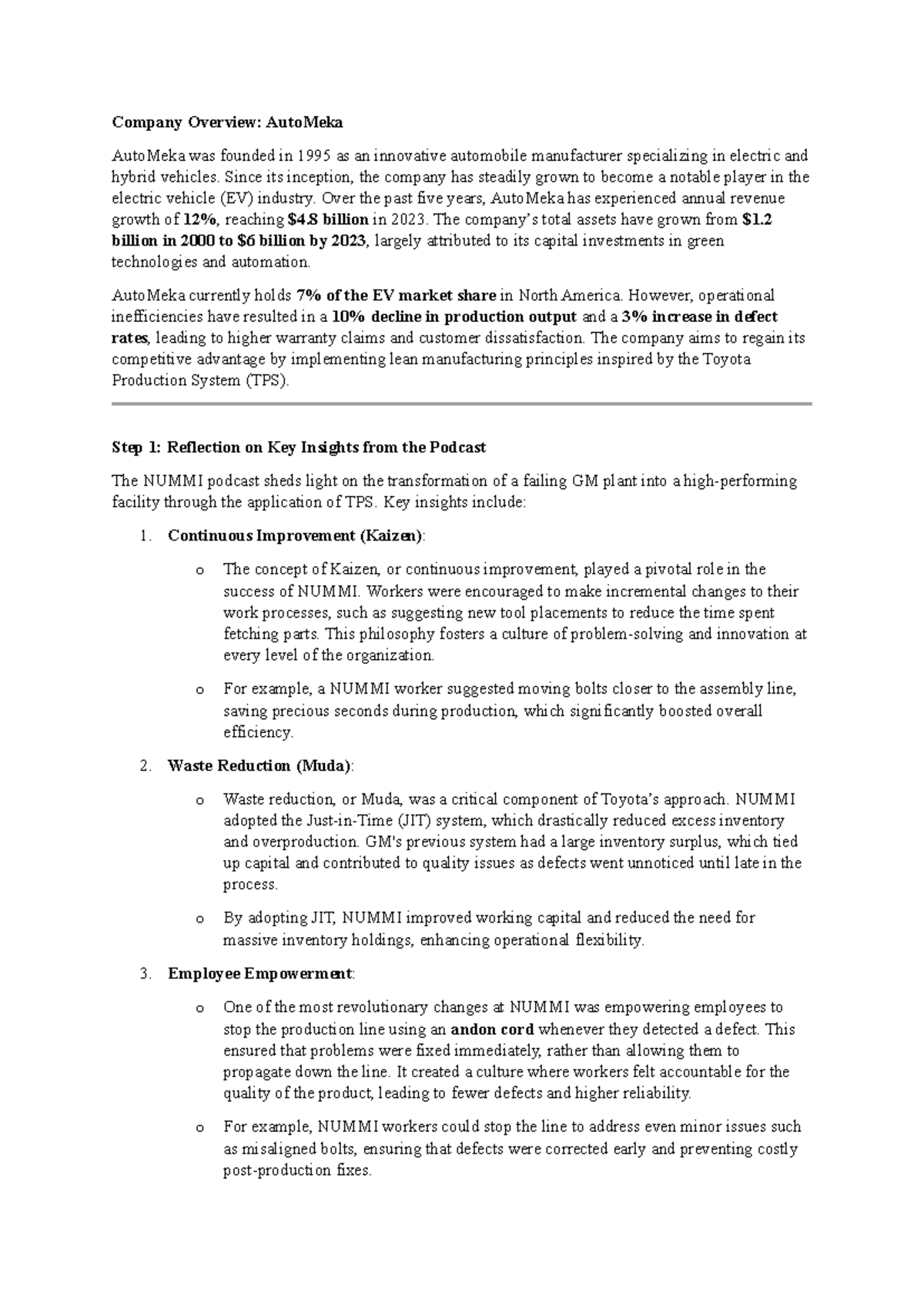 Company Overview - Assignment 4 draft - Company Overview: AutoMeka ...
