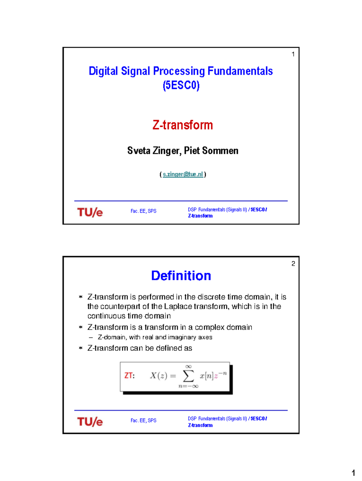 Z-transform - slideset z-transform - DSP Fundamentals (SignalsII ...