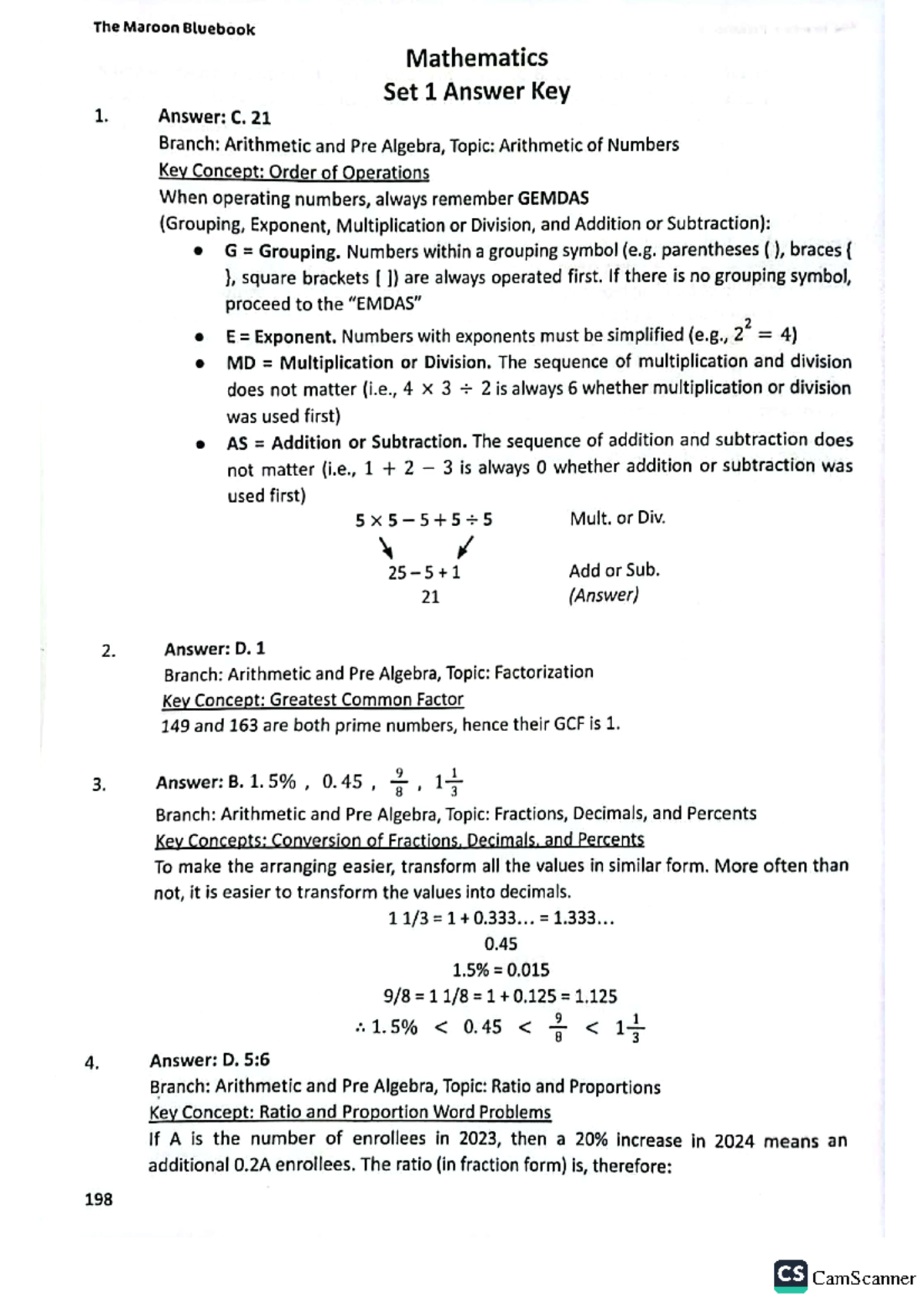 Upmathh - Answers - The Maroon Bluebook Mathematics Set 1 Answer Key 1 ...
