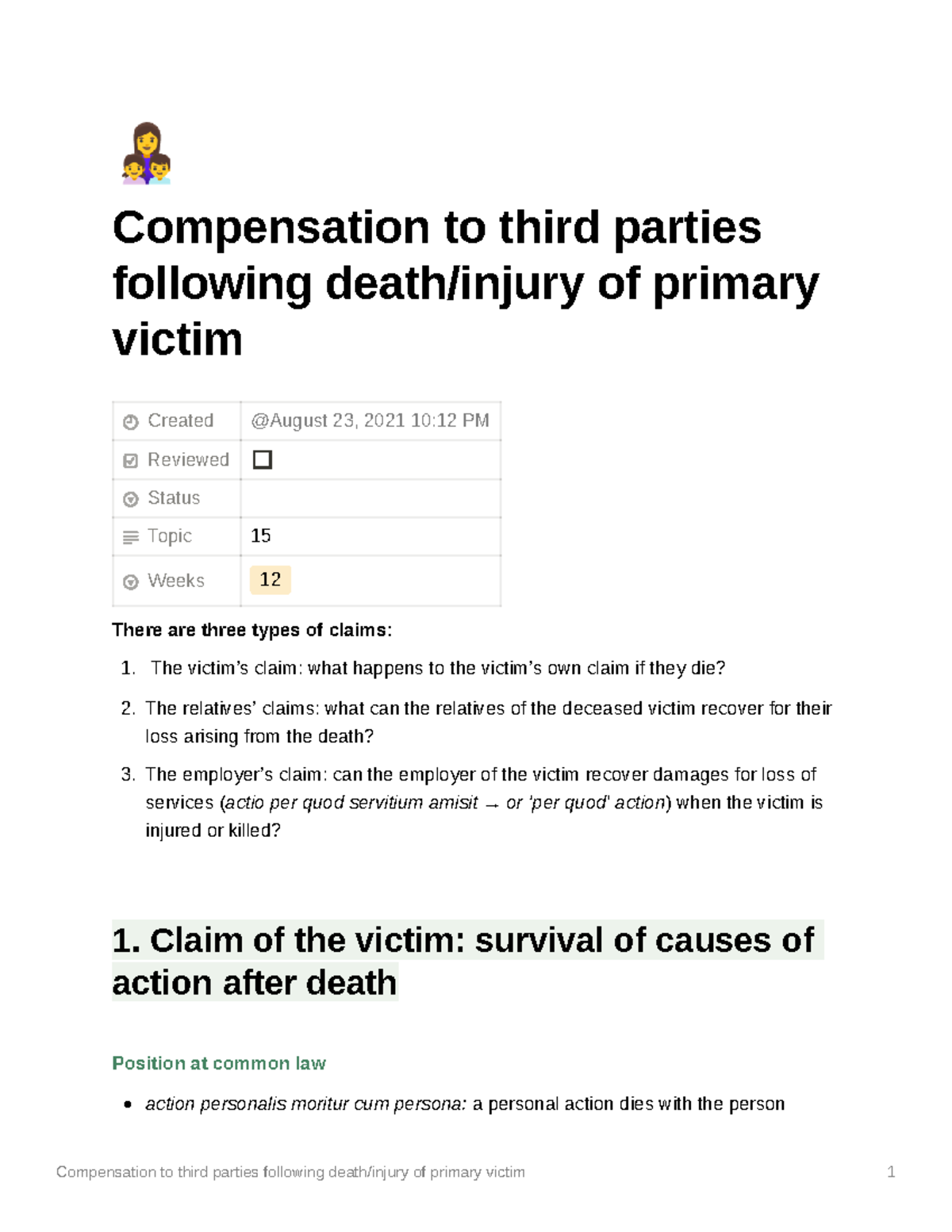 Compensation to third parties following deathinjury of primary victim ...