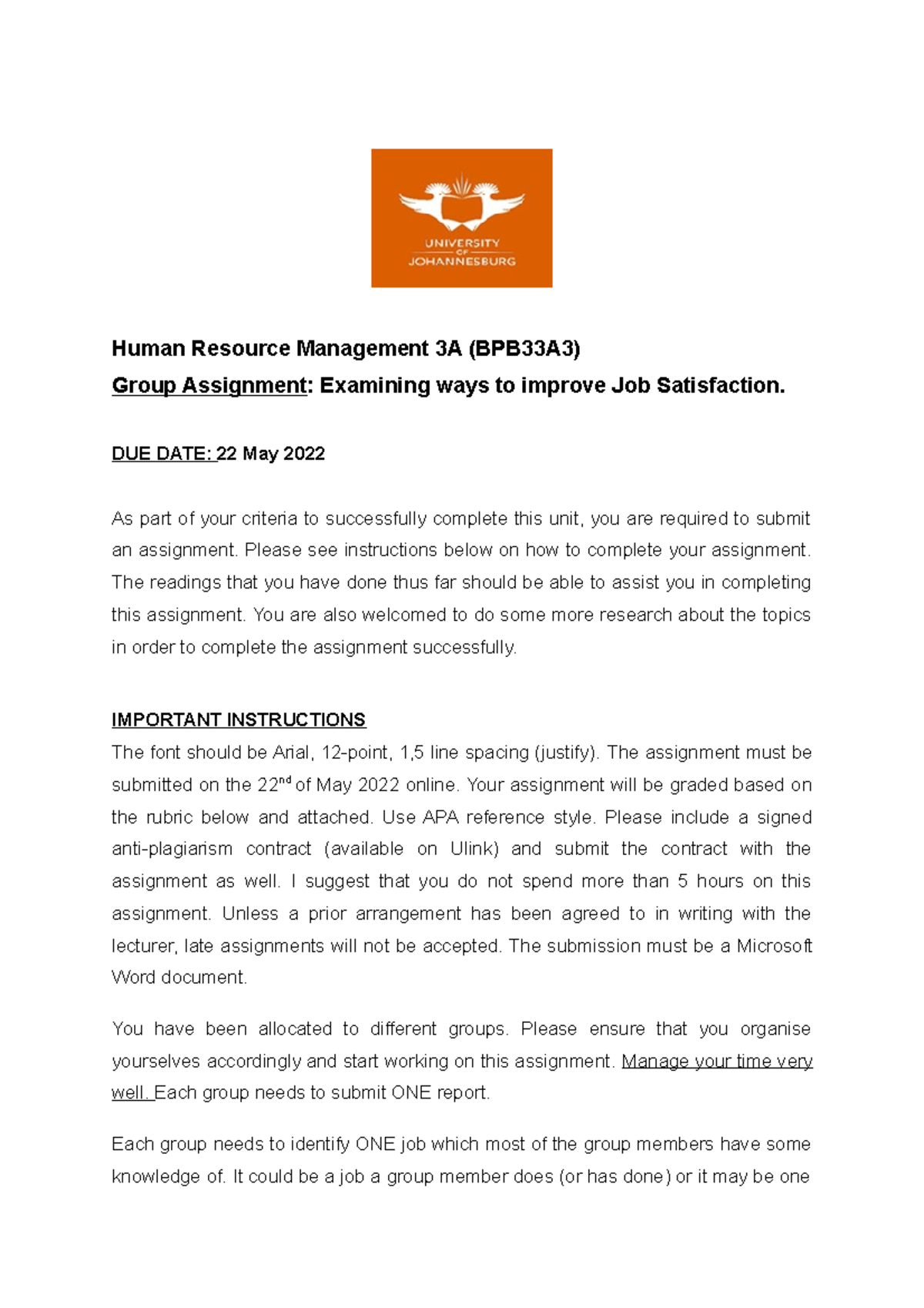 HRM3A Group Assignment Final copy - Human Resource Management 3A ...