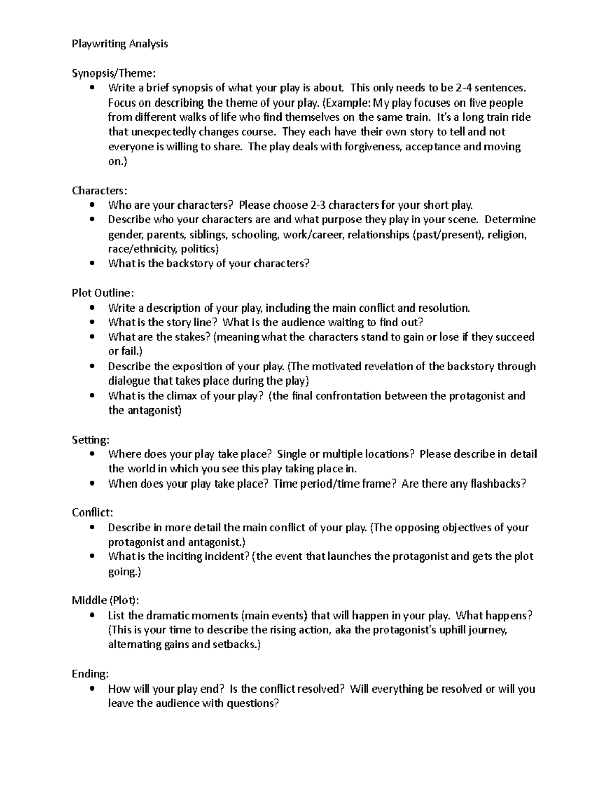 Playwriting Analysis - Playwriting Analysis Synopsis/Theme: Write a ...