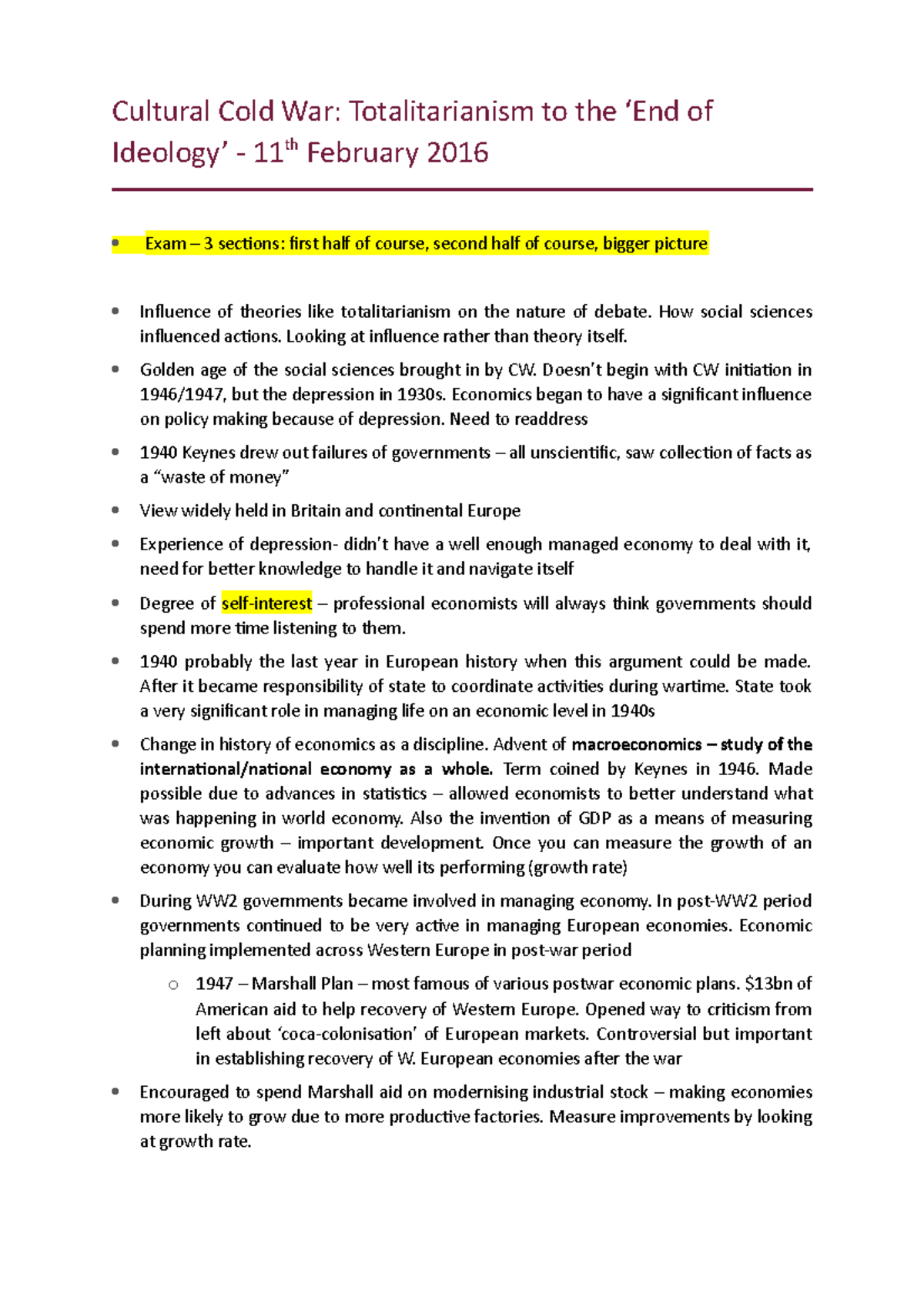 CW15 - Lecture notes 15 - Cultural Cold War: Totalitarianism to the ...