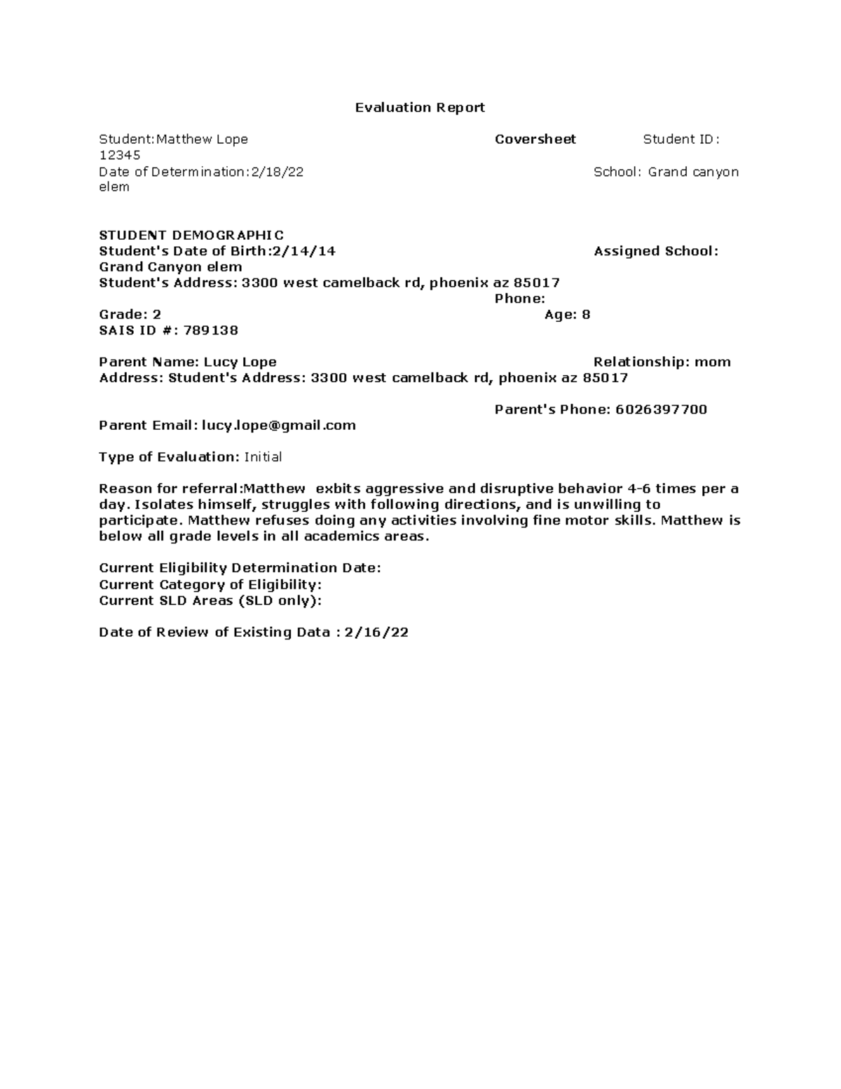 MET outline worksheet - Evaluation Report Student:Matthew Lope ...
