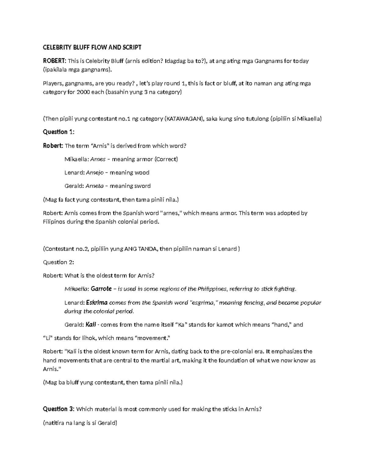 Celebrity Bluff FLOW AND Script - CELEBRITY BLUFF FLOW AND SCRIPT ...