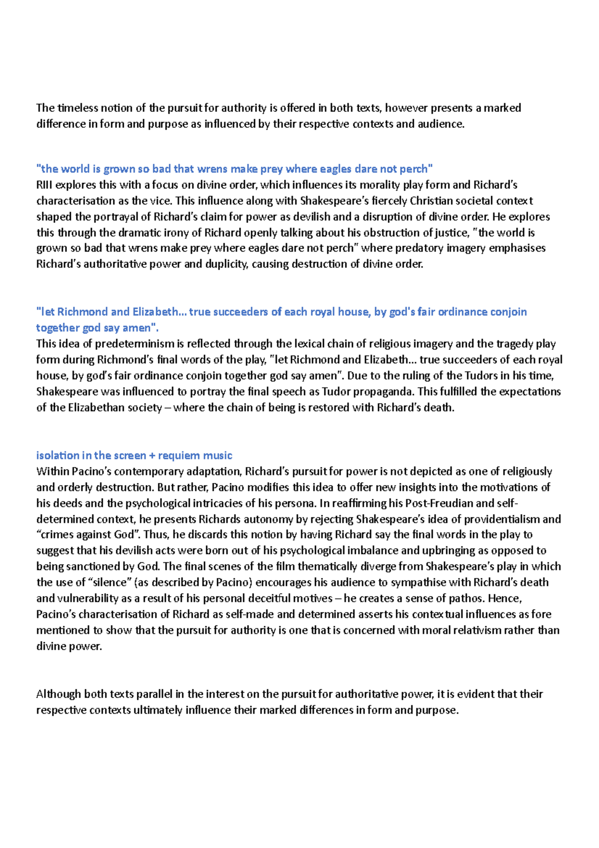 Mod a hsc - richard III +looking for richard - The timeless notion of ...