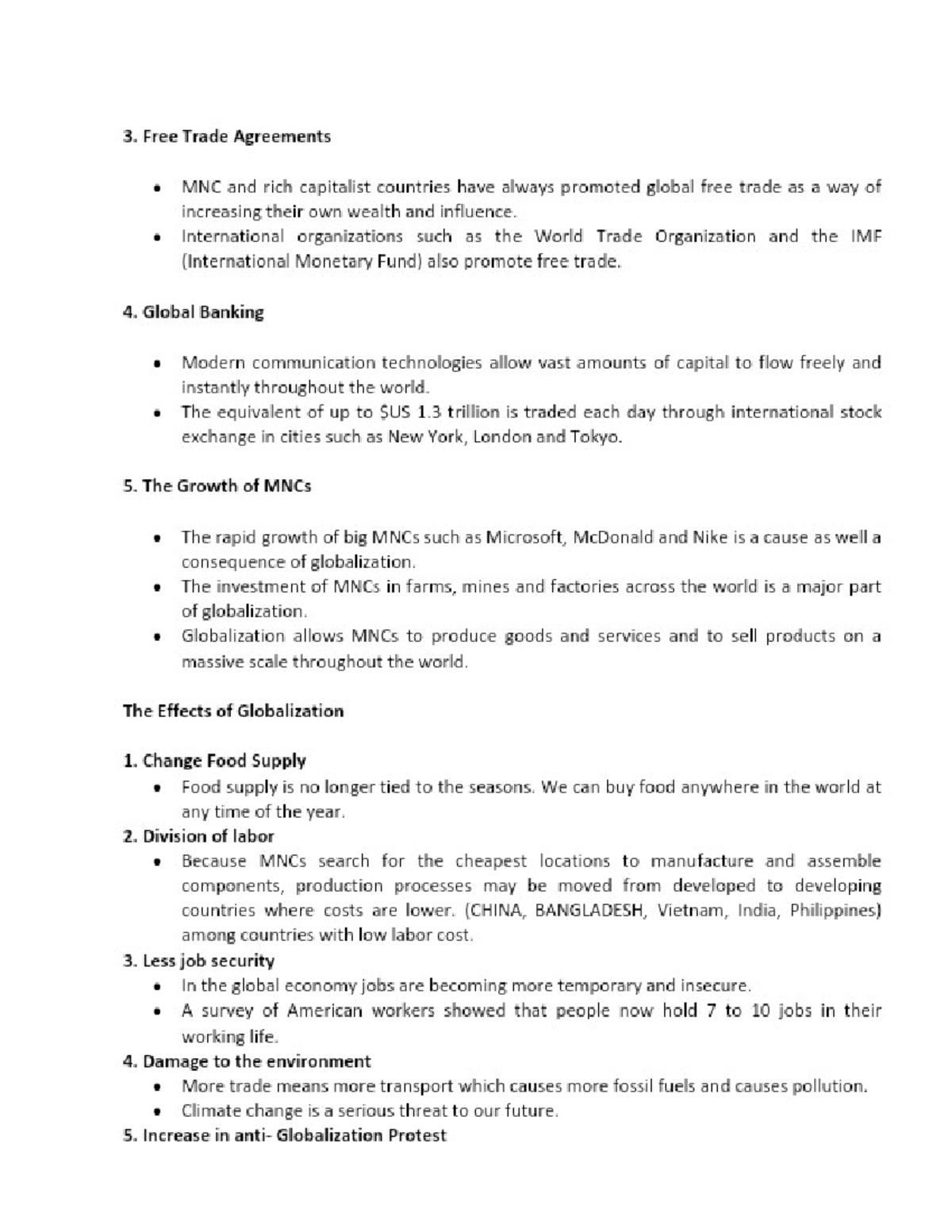 Contemporary World - n0tes - 3. Free Trade Agreements MNC and rich ...