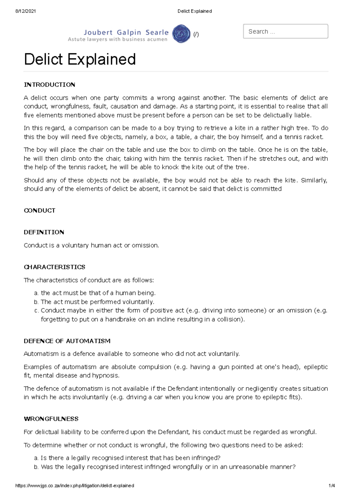 Delict Explained - just read - (/) Search ... Delict Explained ...
