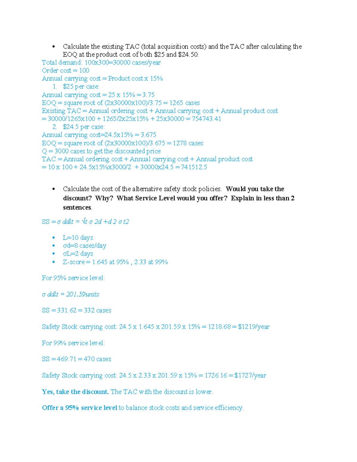 Tasty Treats Executive Brief - Calculate the existing TAC (total ...