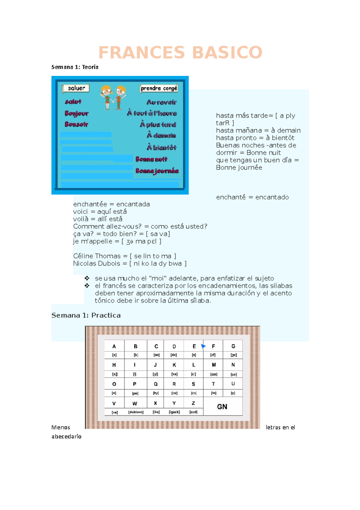 Frances Basico 3 - FRANCES BASICO Semana 1: Teoría hasta más tarde= [ a ...