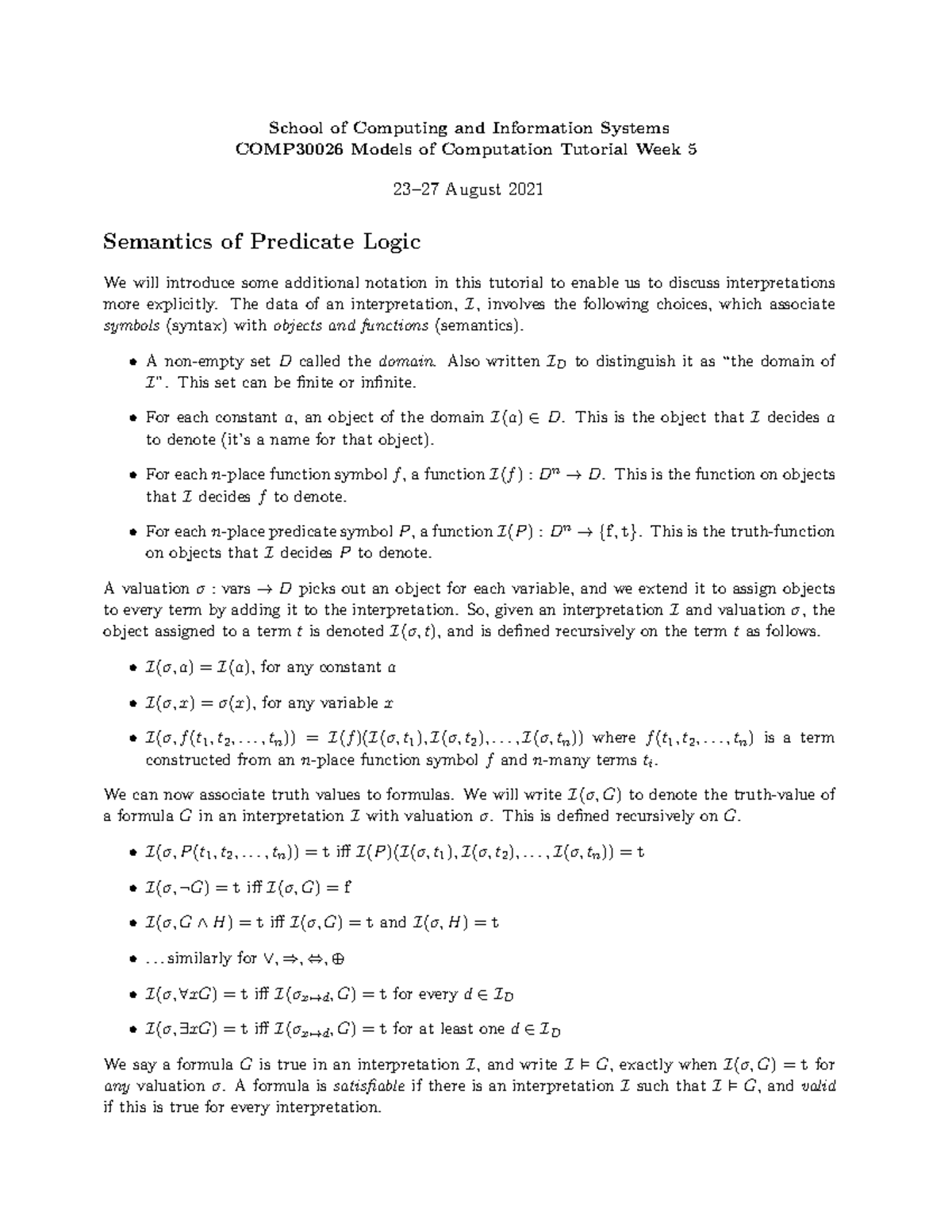 Week05-2021 - COMP30026 workshop 5 questions - School of Computing and Information Systems ...