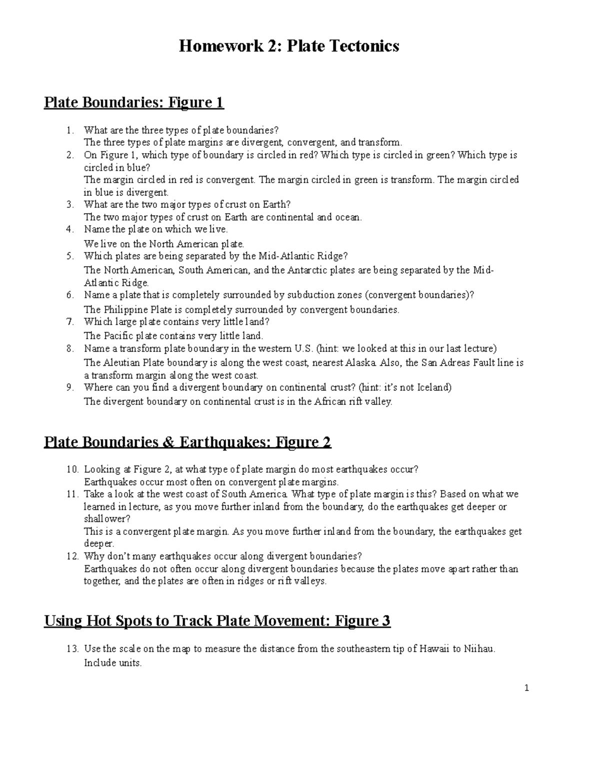 Earth Science HW 2 - Homework 2: Plate Tectonics Plate Boundaries ...