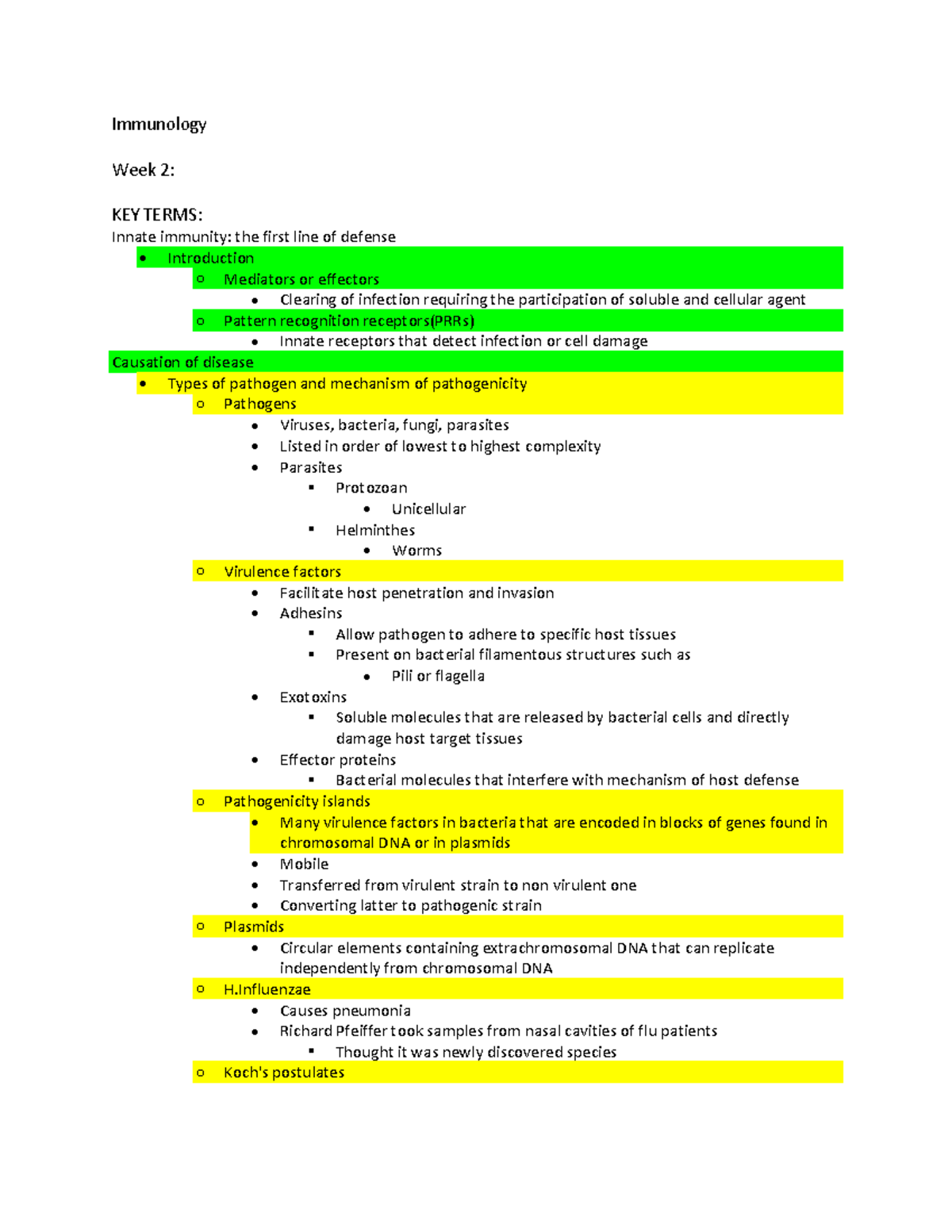 IMM2 - Lecture notes - Immunology Week 2: KEY TERMS: Innate immunity ...