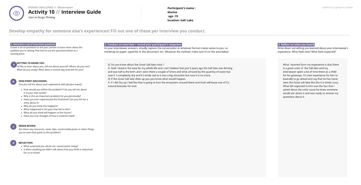 Activity 10 Interview Guide - Submit as a group to Canvas Generate a ...