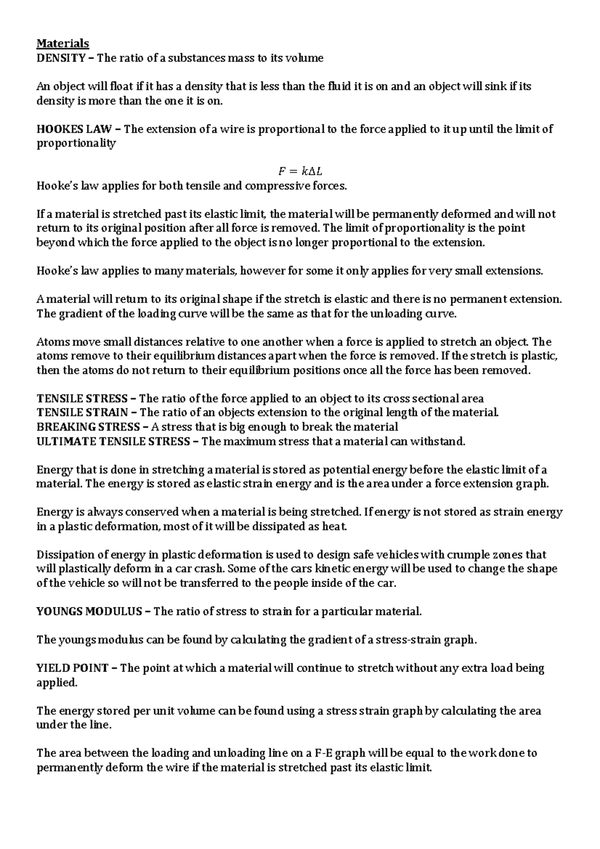 Materials AQA A Level Physics - Materials DENSITY – The ratio of a ...