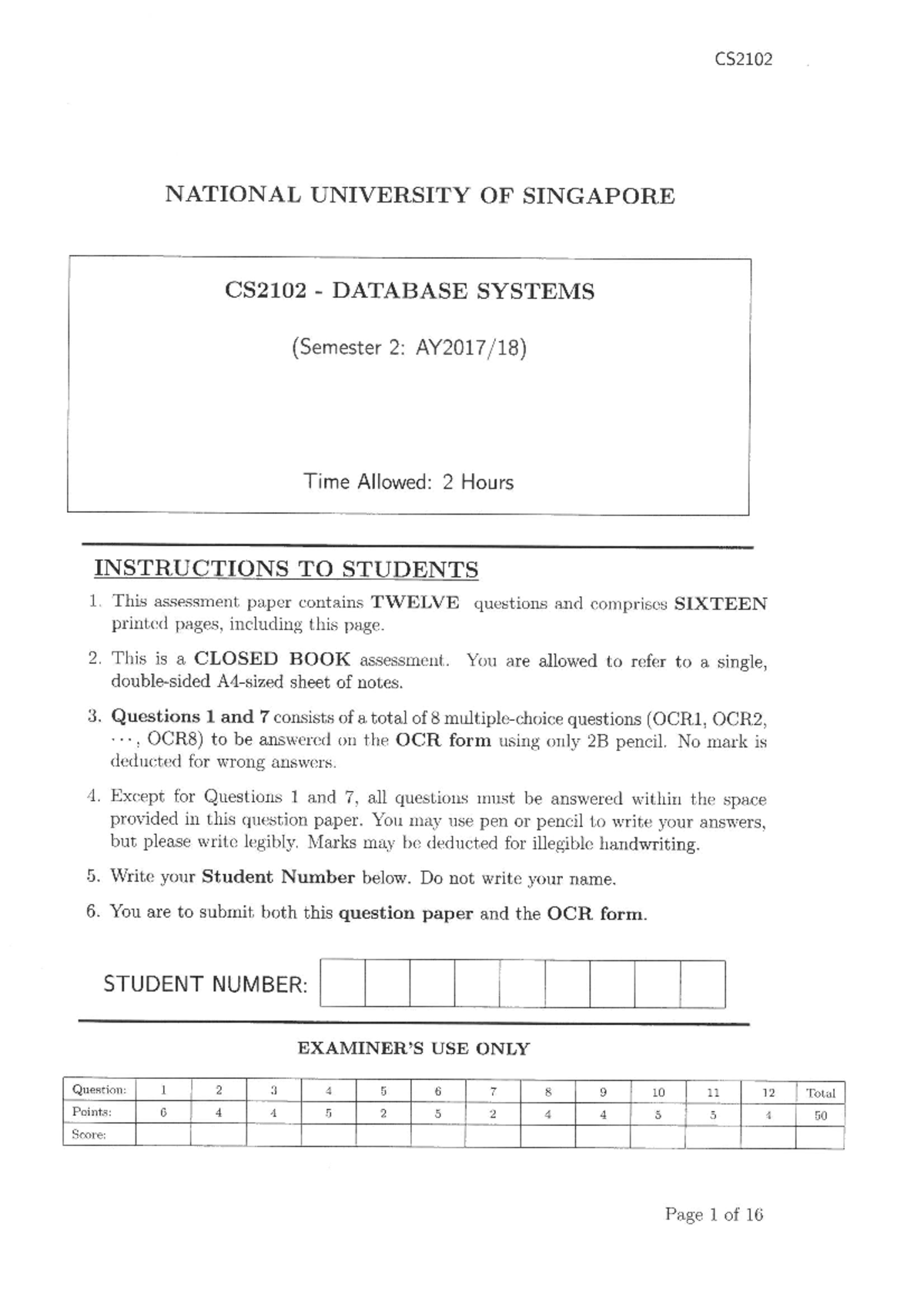 1718SEM2-CS2102(Q2-Q11) - CS2102 - Studocu