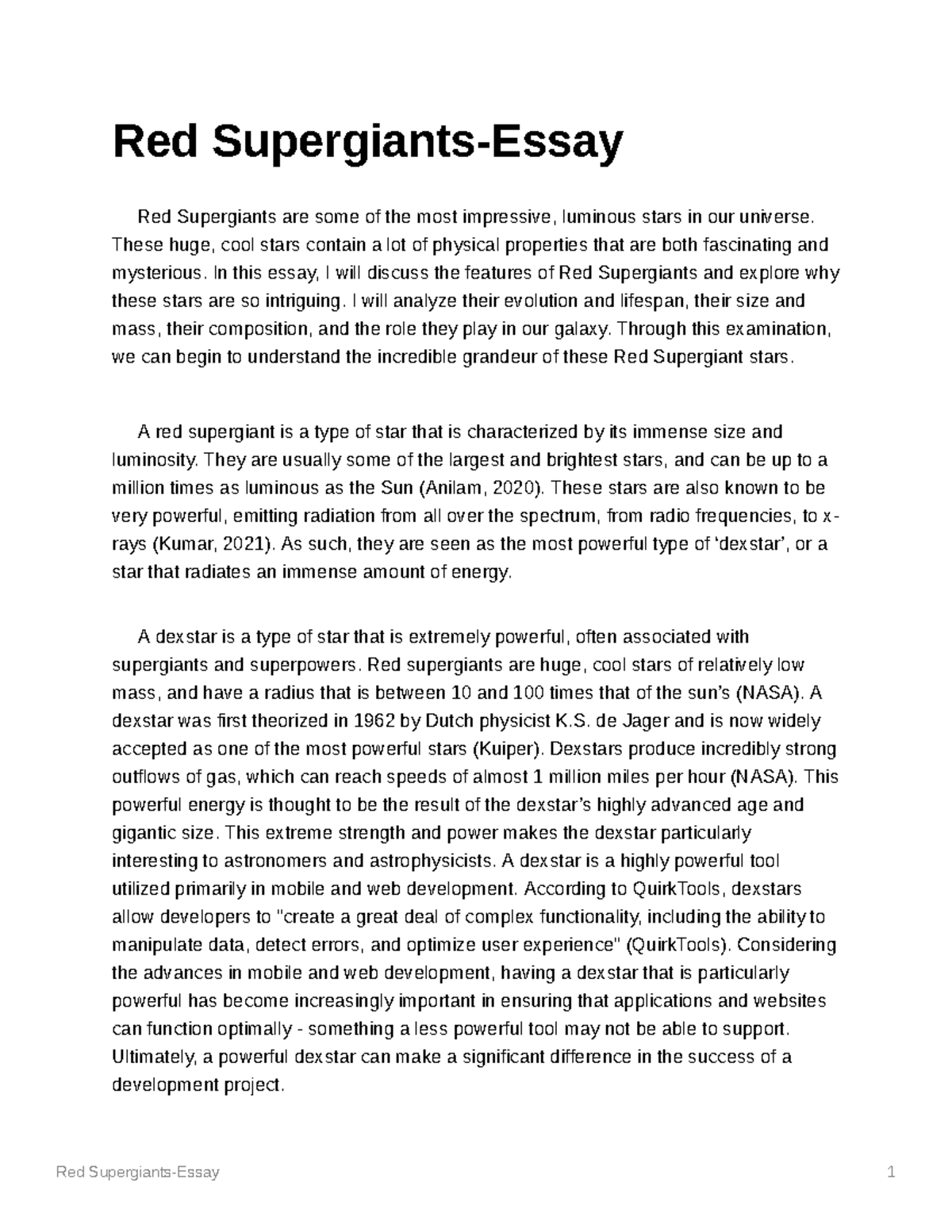 Red Supergiants-Essay - These huge, cool stars contain a lot of ...